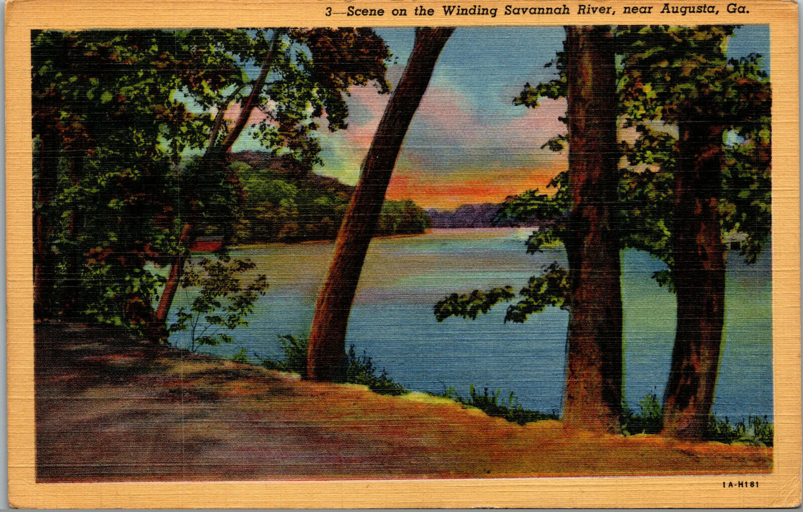 Vtg 1940s Scene on the Winding Savannah River Augusta Georgia GA Linen ...