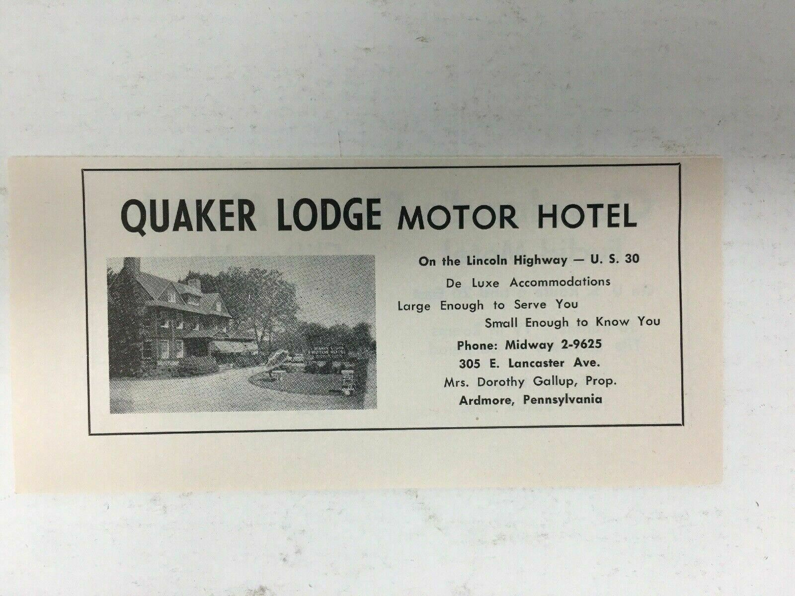 Quaker Lodge Motor Hotel Vintage Print Ad Ardmore Pennsylvania Picture ...