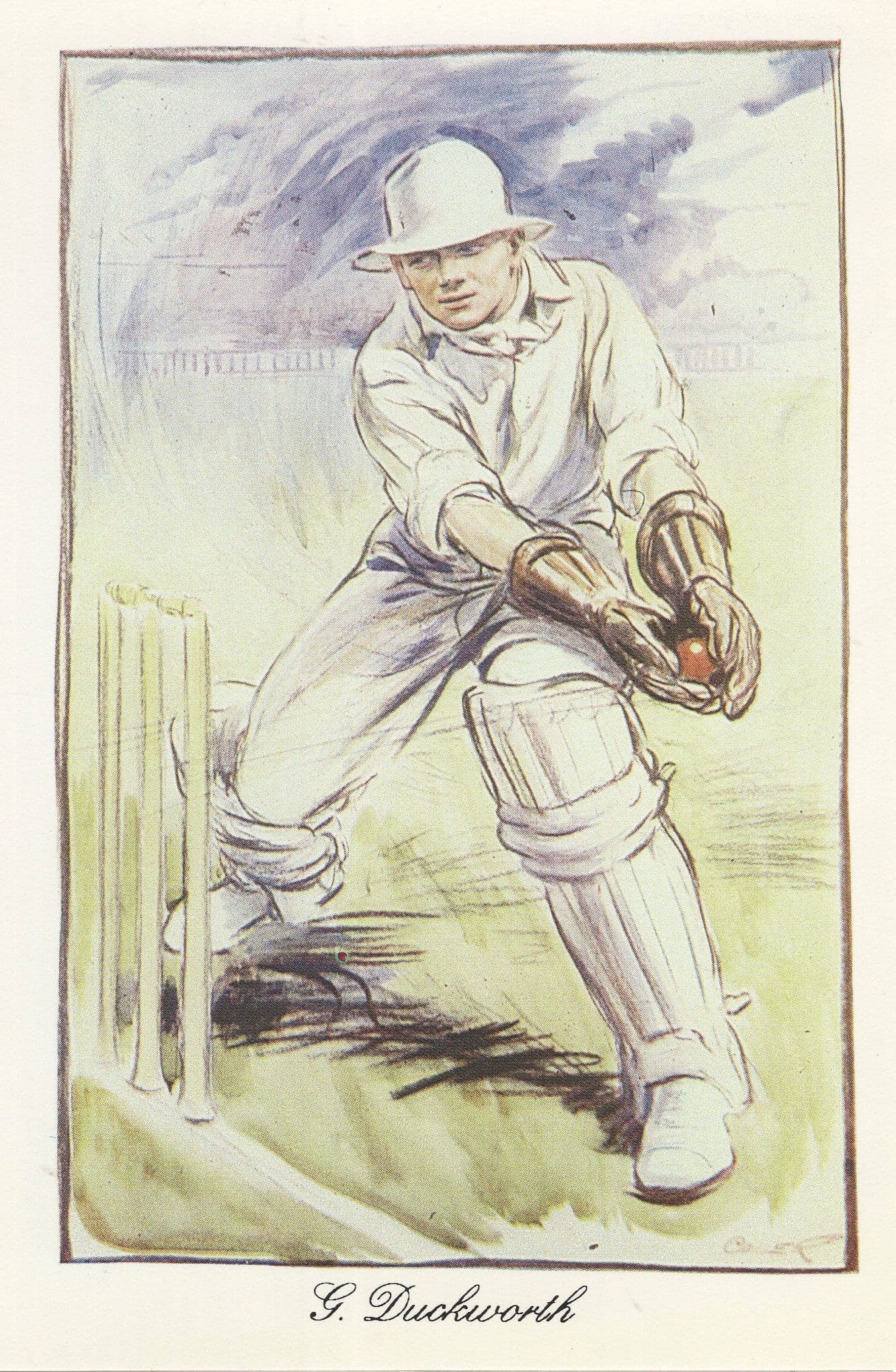 George Duckworth Lancashire England Cricket Painting Postcard | Topics ...