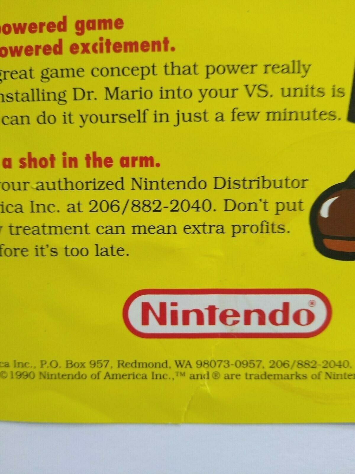 Dr Mario Arcade FLYER Original 1990 Video Game Art Print VS Game System ...