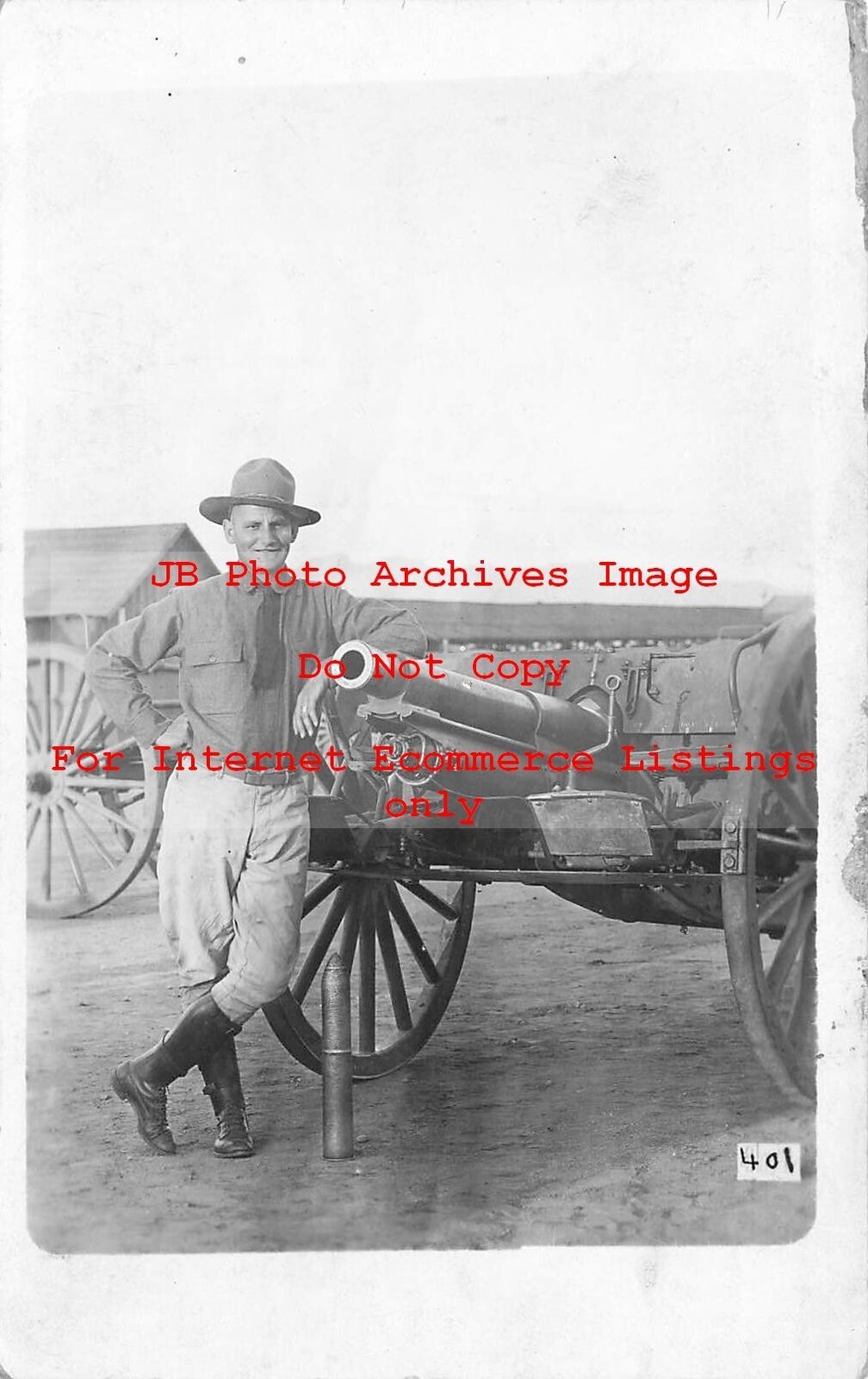 Mexico Border War, RPPC, US Army Soldier Leaning on Artillery Gun ...