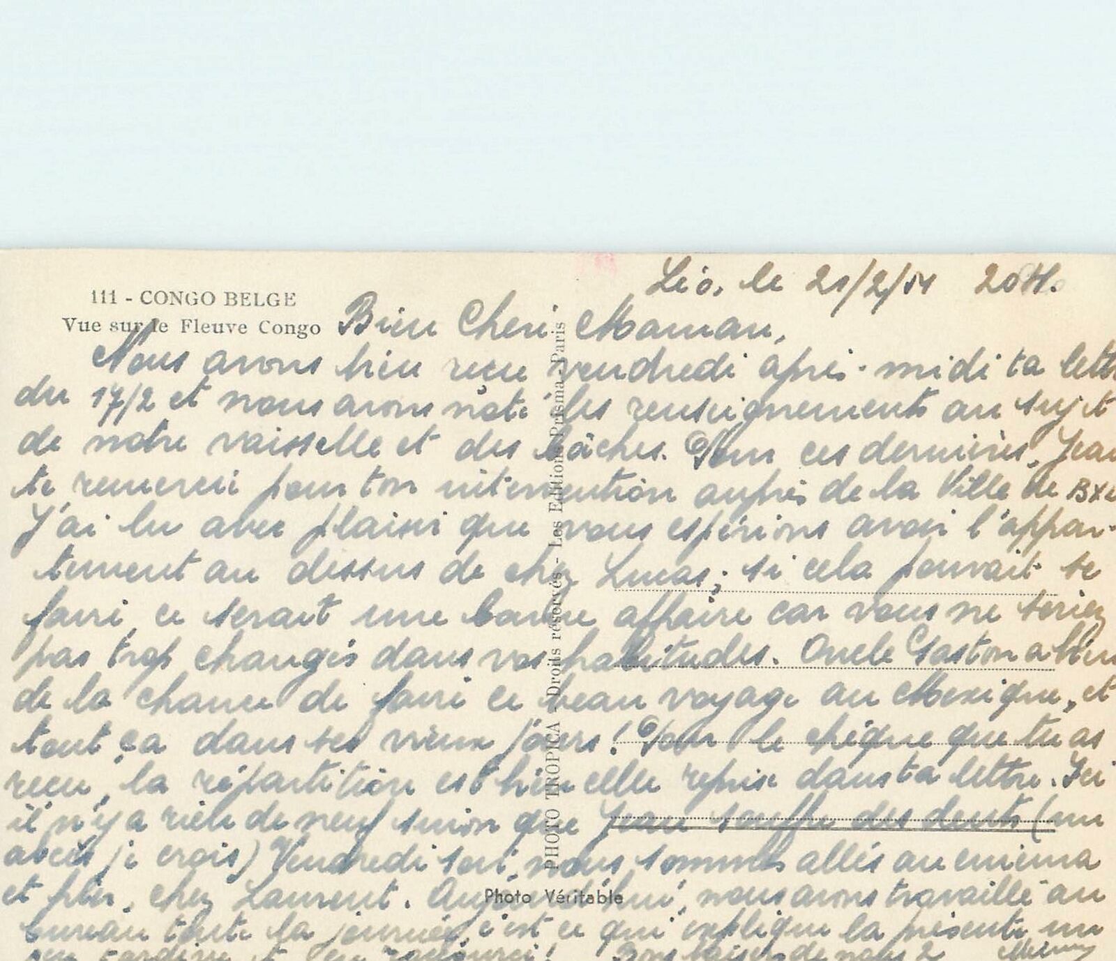 Belgian Congo postcard vue sur de fleuve Congo ethnic types and scenes ...