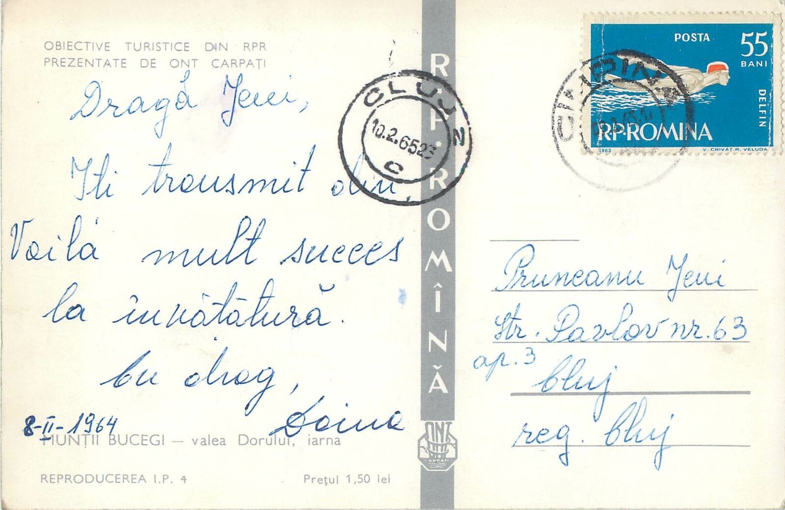 carte postala peisaj de iarna Valea Dorului vedere din Muntii Bucegi ...