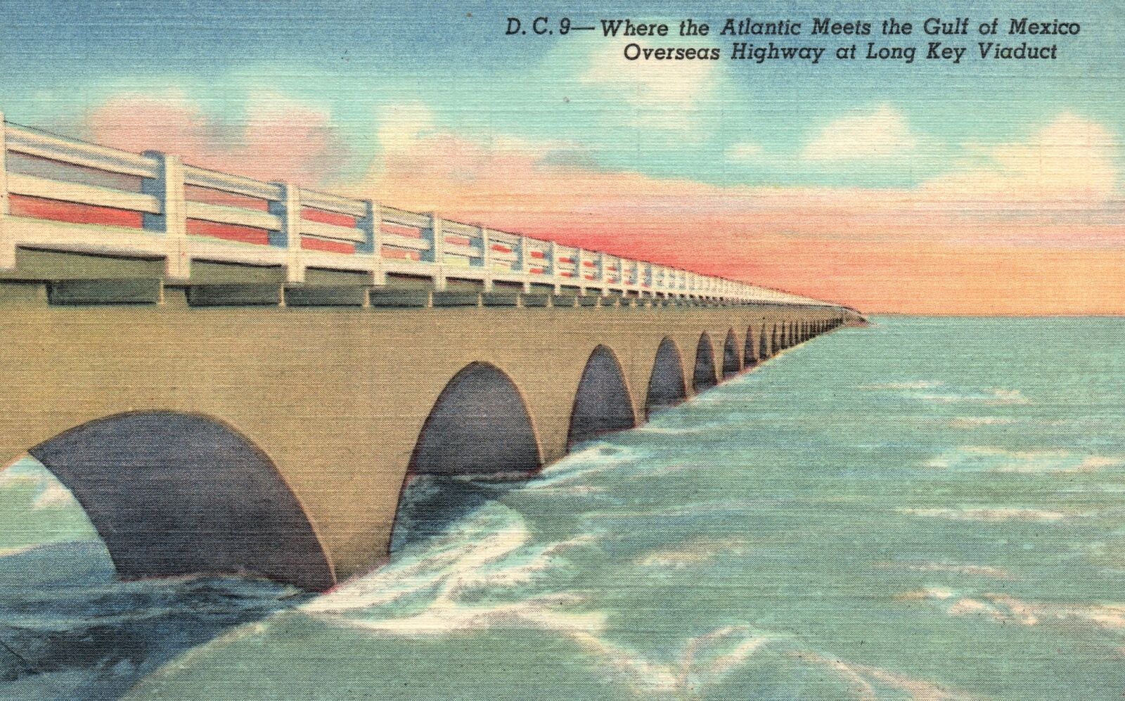 Vintage Postcard Overseas Road & Bridge Long Key Viaduct Atlantic Meets ...