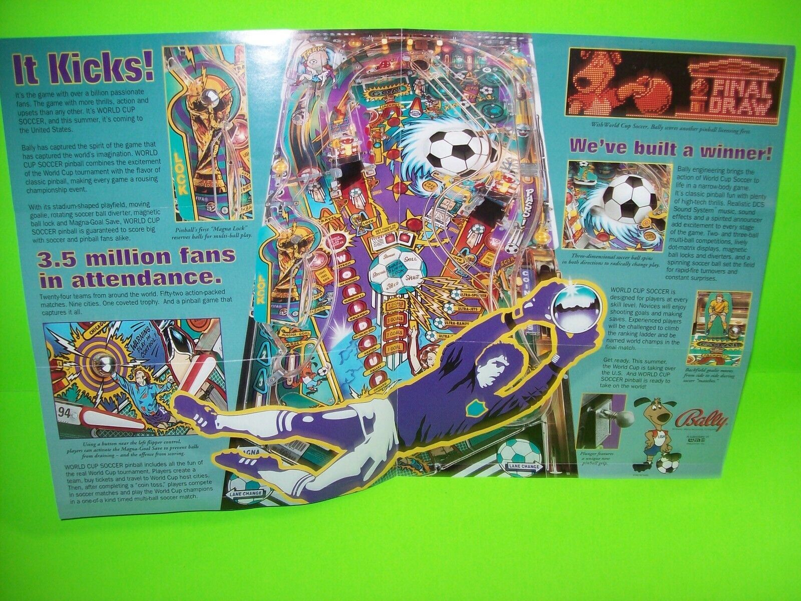 World Cup Soccer Pinball FLYER Original 1994 Fifa Game Artwork Sheet ...