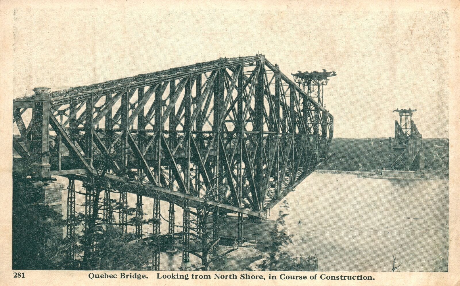 Vintage Postcard 1920's Quebec Bridge Looking North Shore Course ...