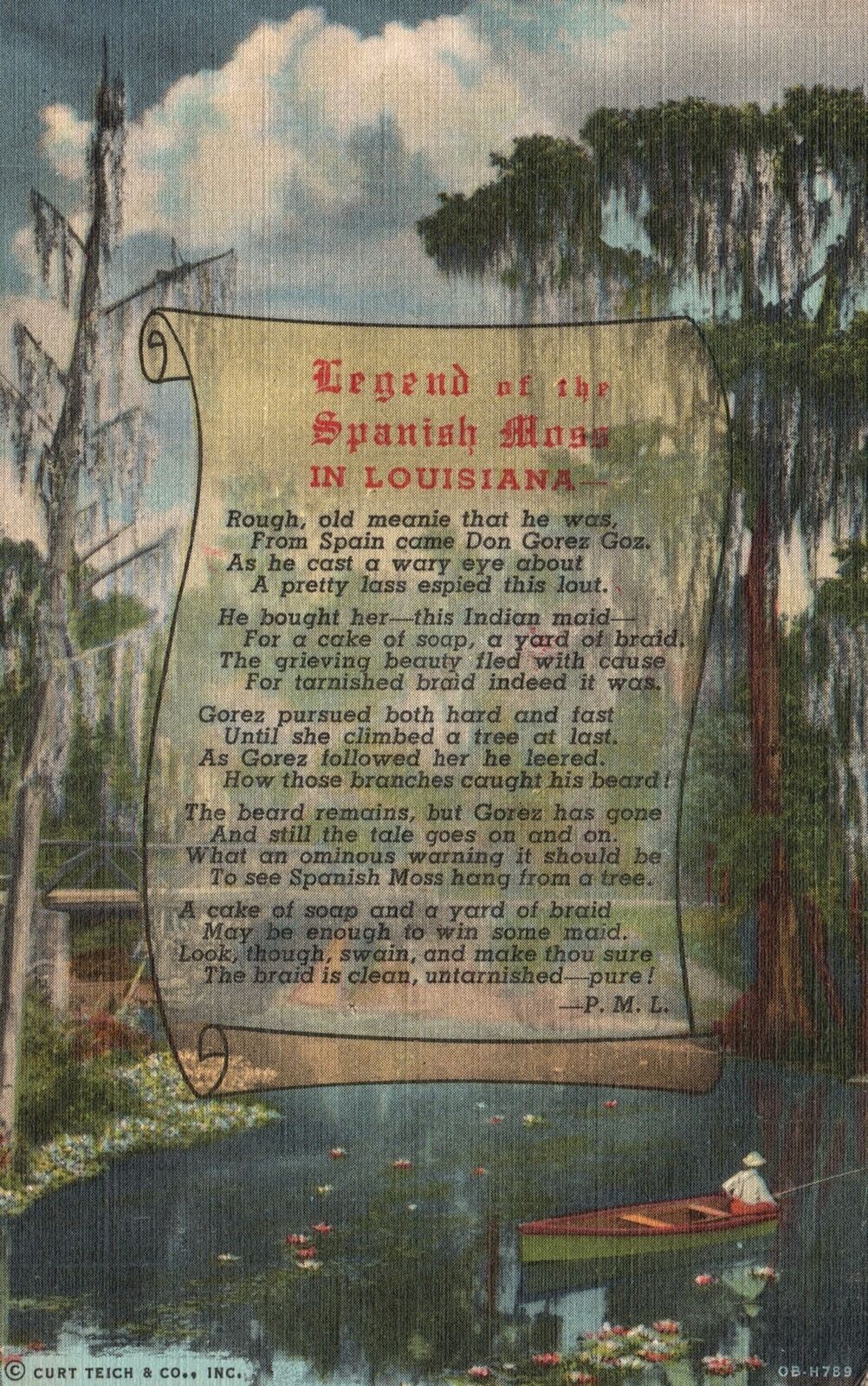 Vintage Postcard 1944 Legend of the Spanish Moss by PMI Poem Poet ...