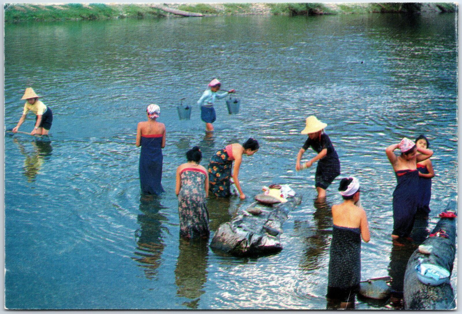 Vintage Continental Size Postcard Bathing by the River Bank in Yunnan ...