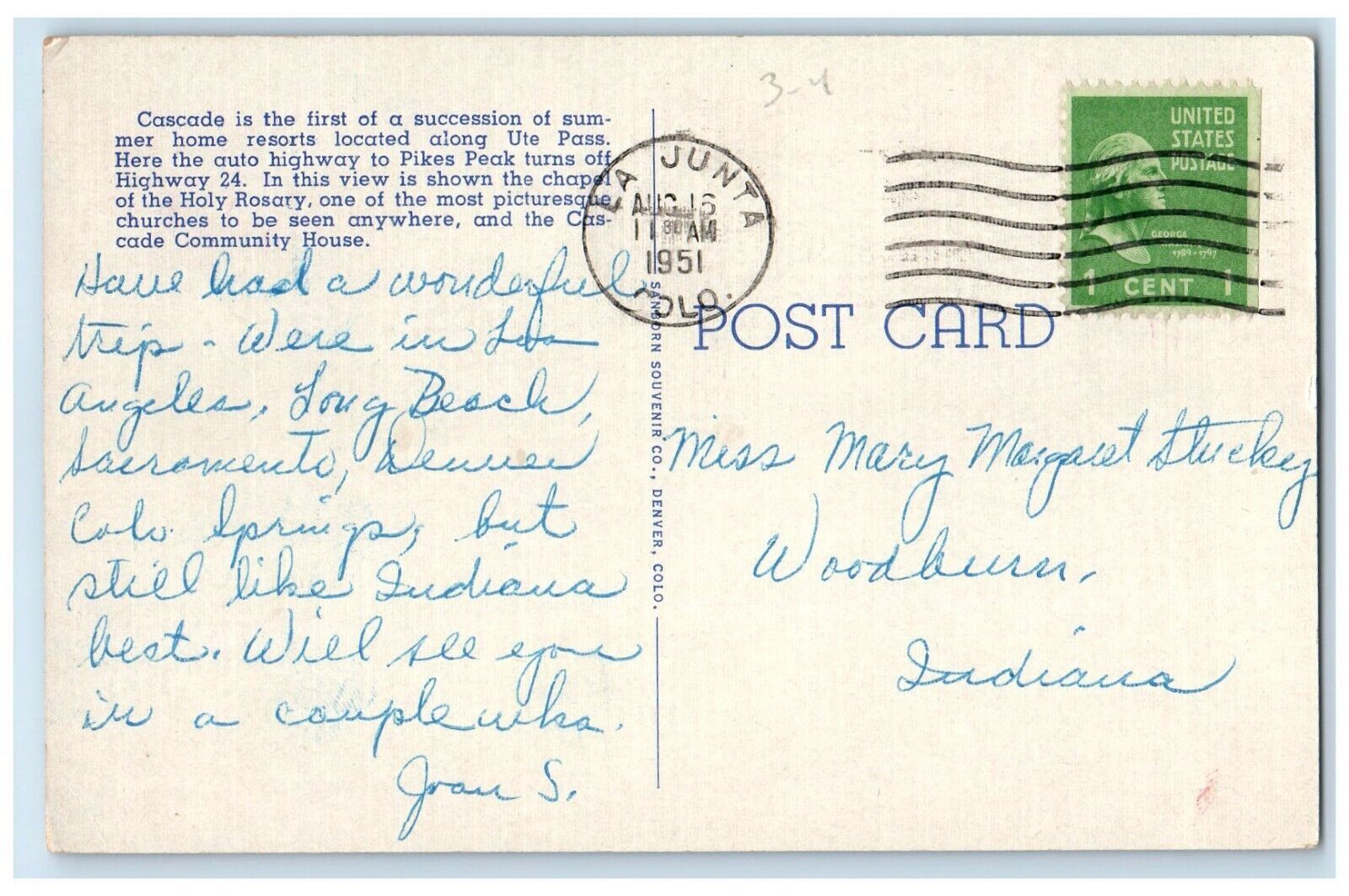 1951 Aerial View Scene Cascade Ute Pass Highway US 24 Colorado Vintage ...