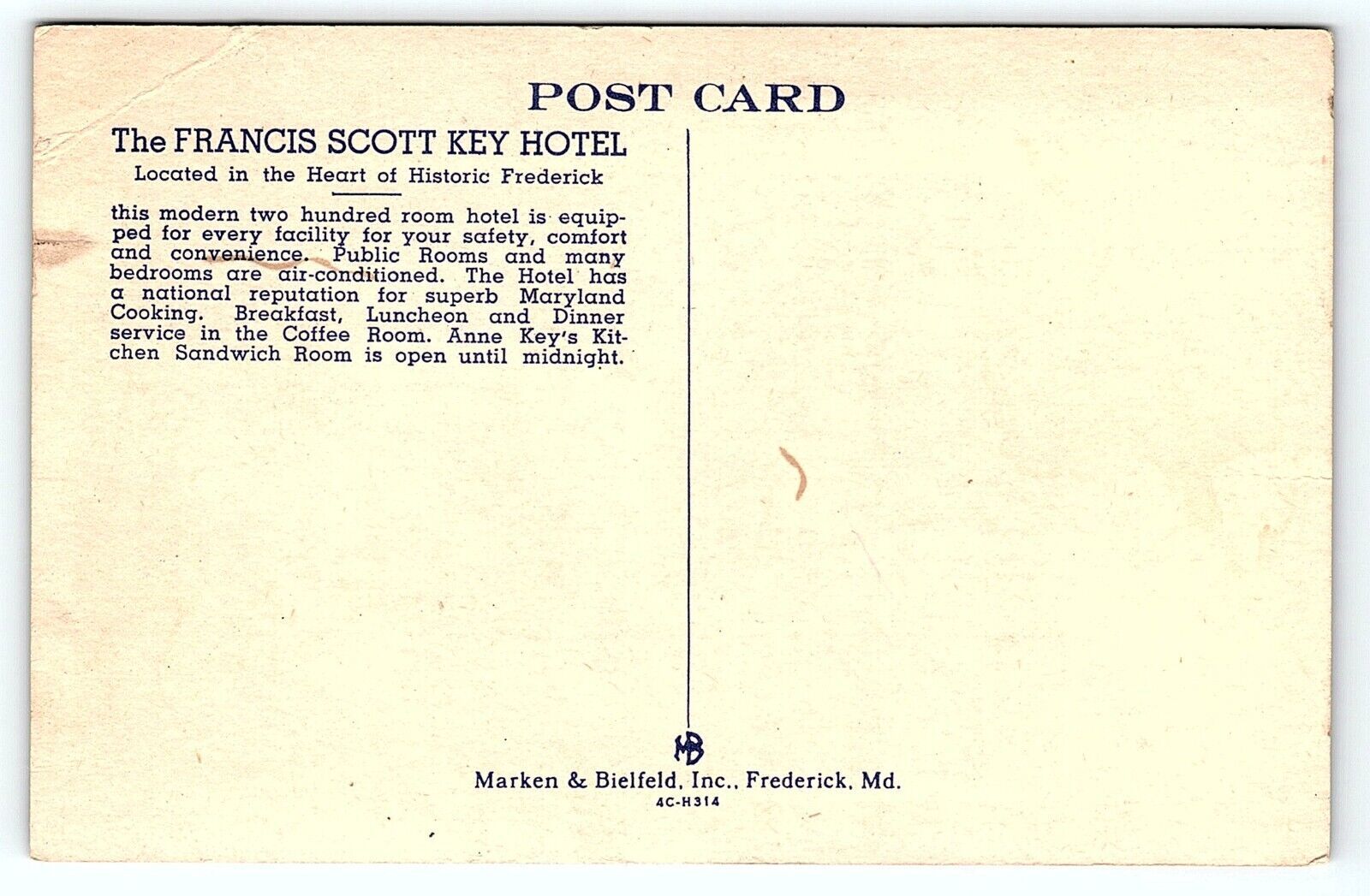 1930s Frederick MD Francis Scott KEY Hotel Star Spangled Banner ...