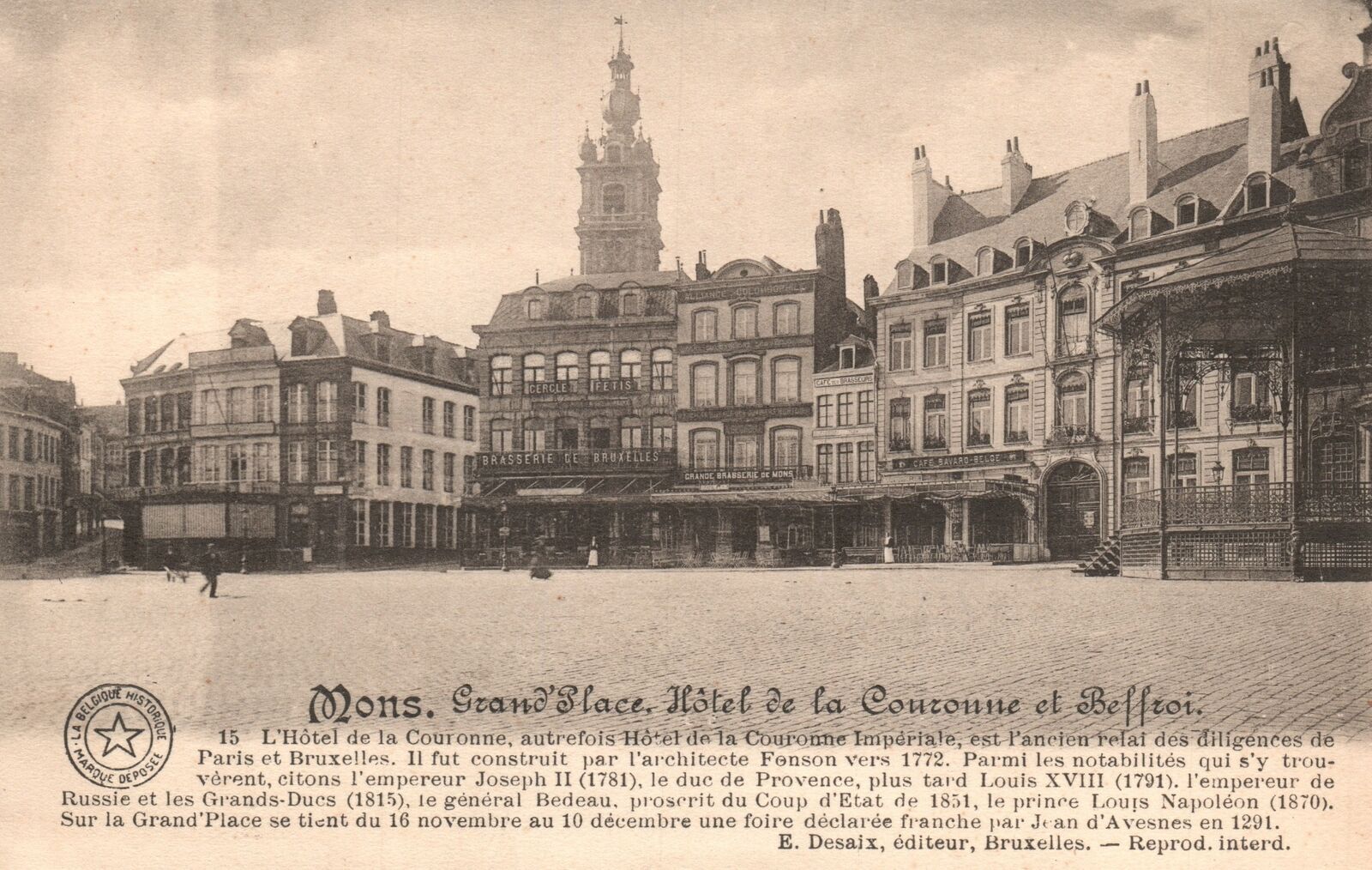 Vintage Postcard 1910's Mons Grand Place Hotel De La Couronne Et ...