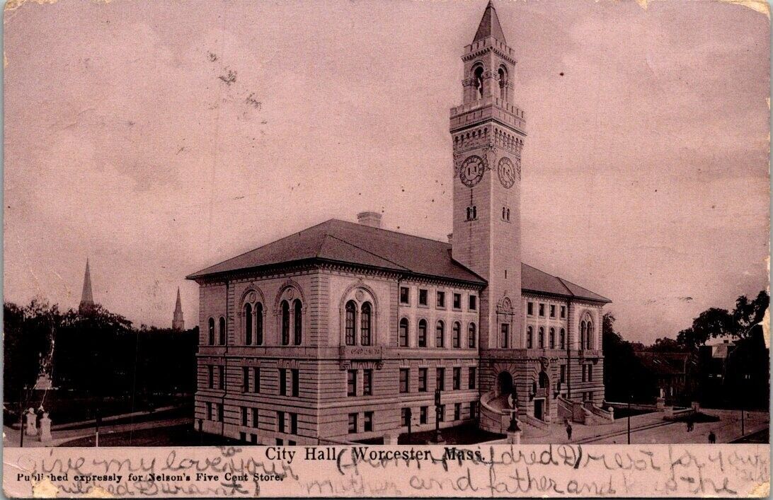 Vintage Worcester, Massachusetts Ma Postcard - City Hall - Nelson's ...