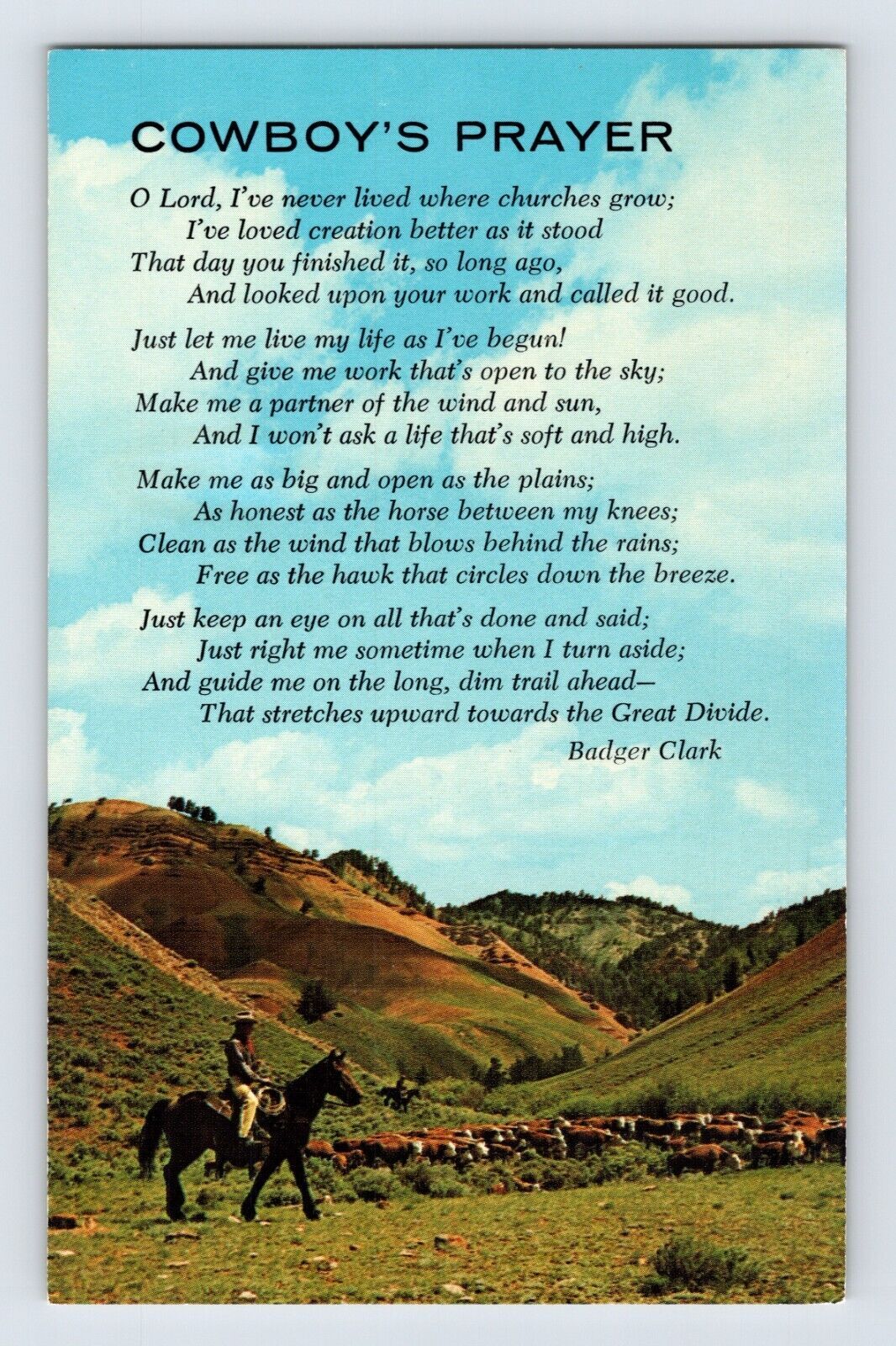 Postcard Cowboy Prayer Poem Verse Cattle Ranch 1970s Unposted Chrome ...
