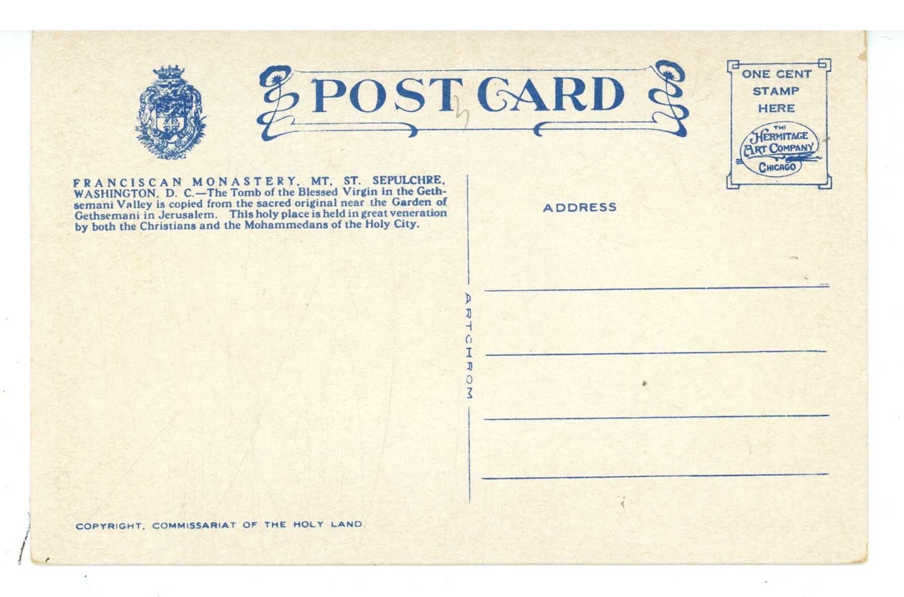 DC - Washington. Mt St Sepulchre Fran. Monastery Tomb of Blessed Virgin ...