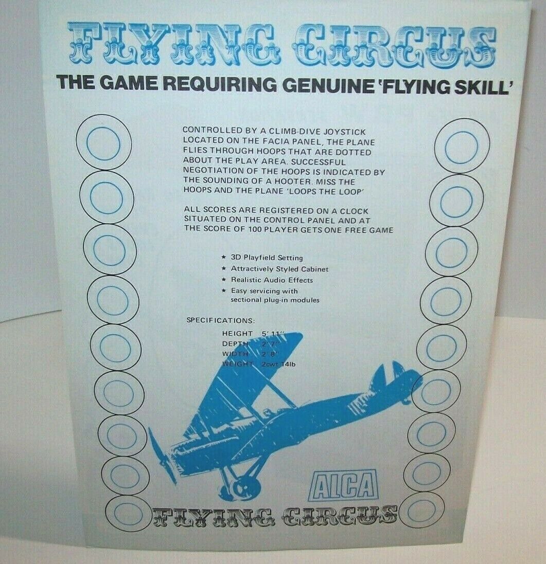 Flying Circus Arcade FLYER Original 1969 NOS Flight Airplane Game Art ...