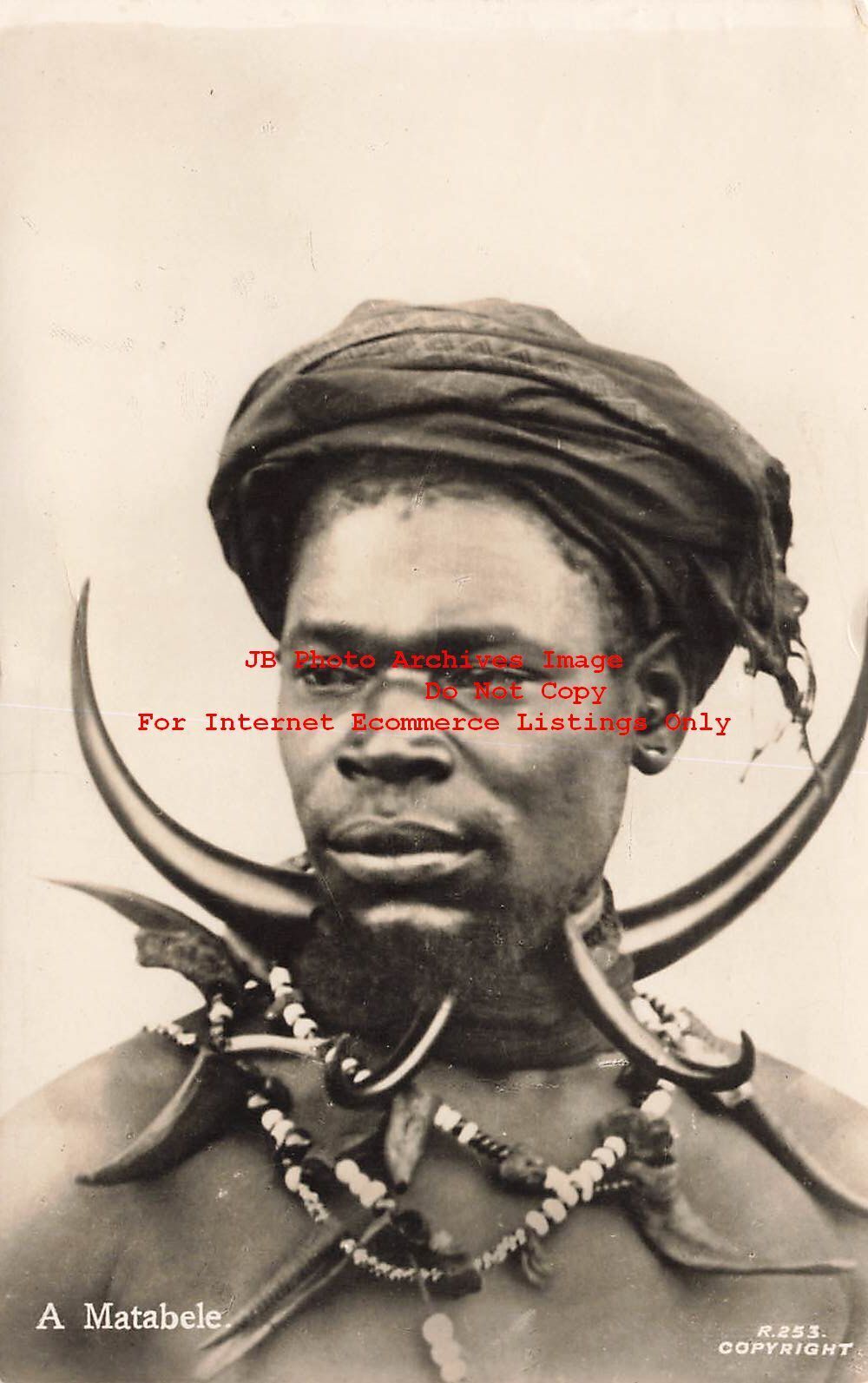 Africa, Zimbabwe, RPPC, Matabele Tribe Warrior Wearing Native Ethnic ...