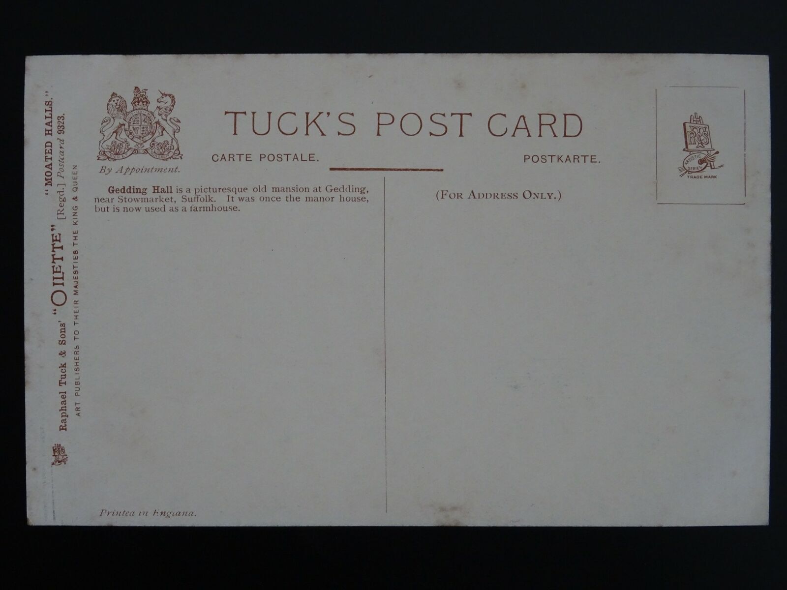 Suffolk GEDDING HALL Art A.R.Q c1908 Postcard by Raphael Tuck 9323 ...