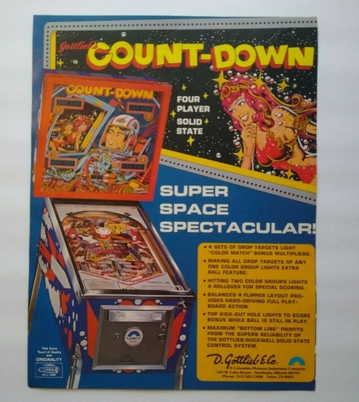 Count Down Gottlieb Pinball Machine FLYER Space Age Sci-Fi Original Art ...