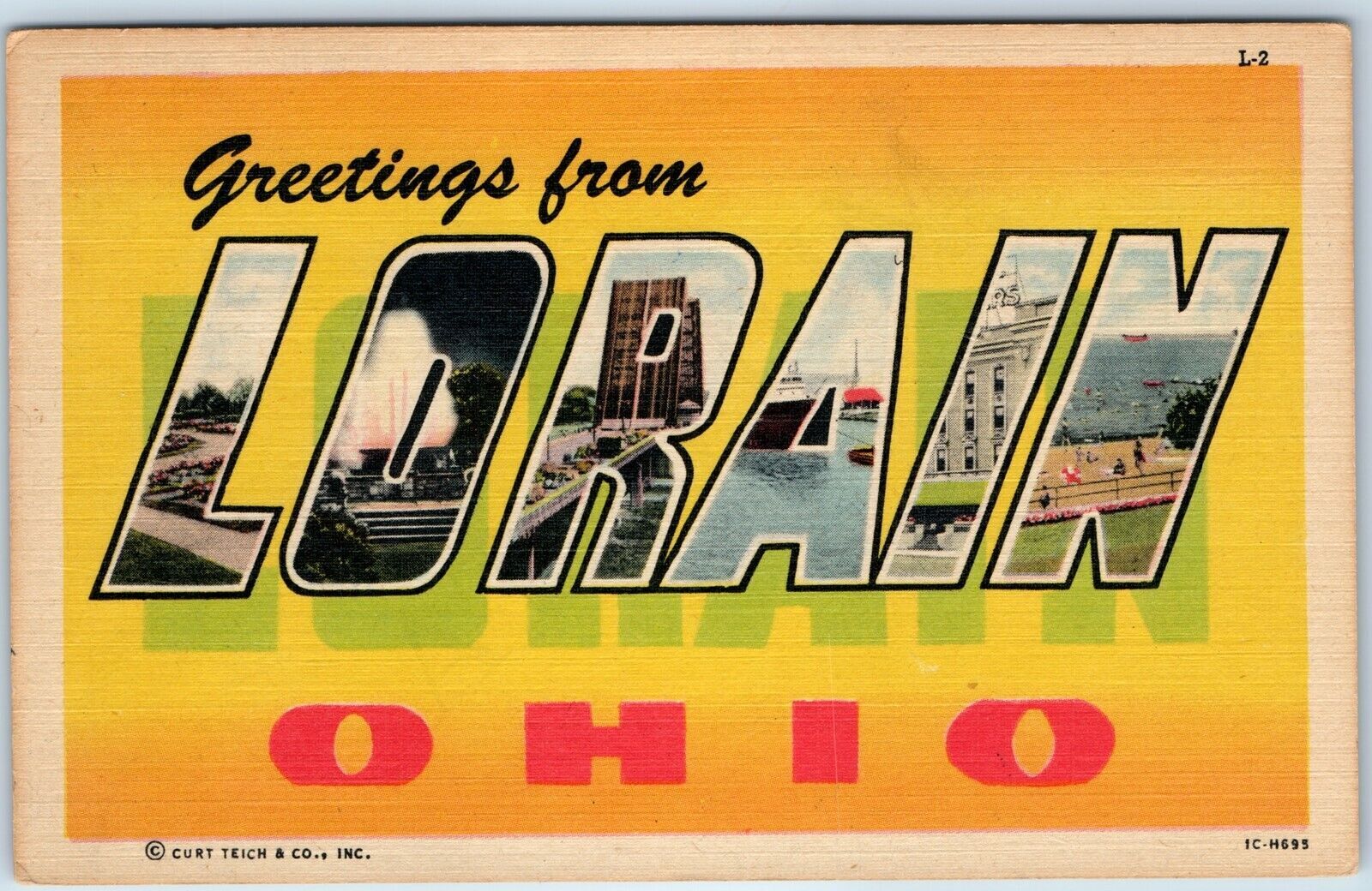1951 Loran, OH Greetings from Large Letter Italic Bubble Klein Teich ...