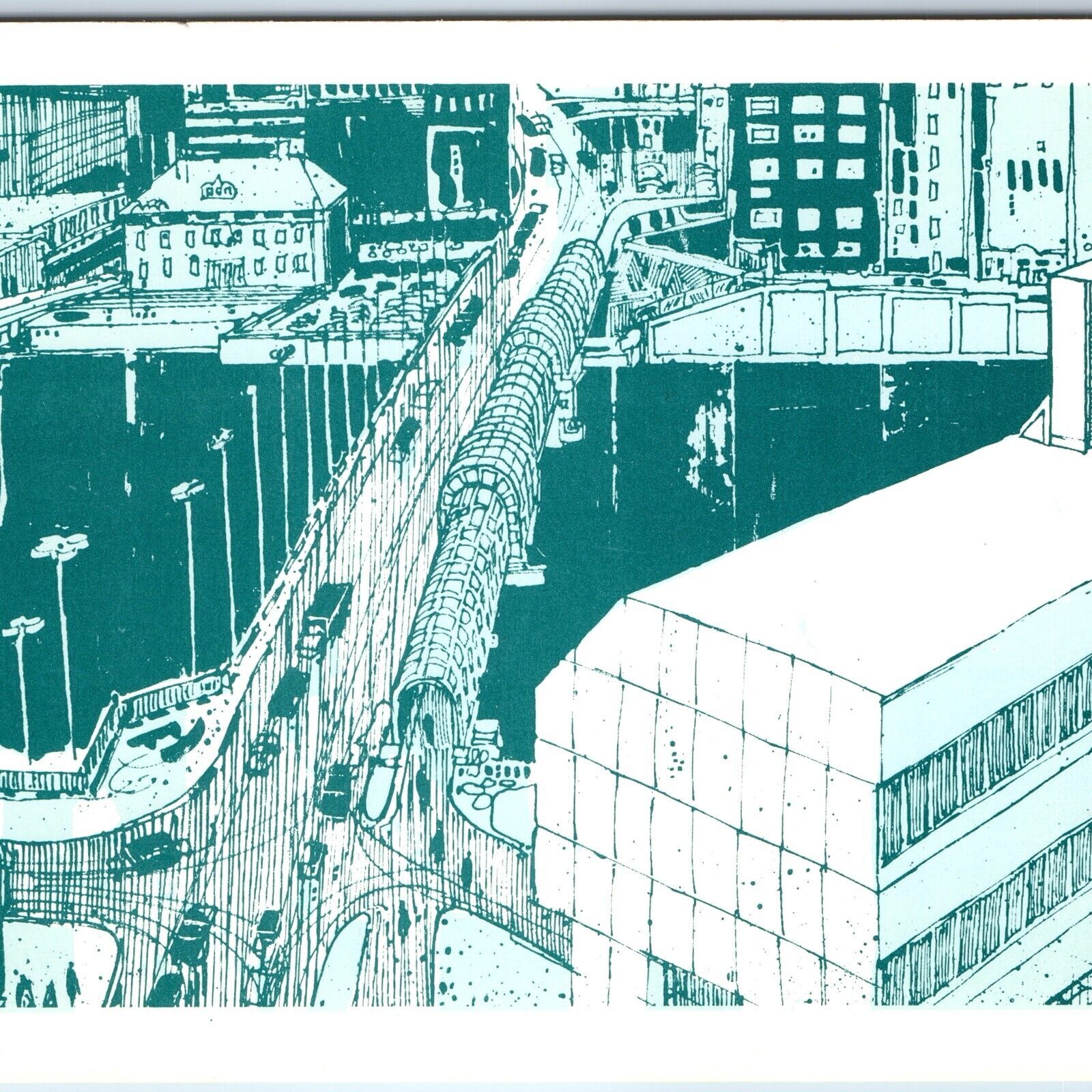 1982 Waterloo, IA Downtown Bridge Art Drawing Sketch from Sycamore Mohr ...