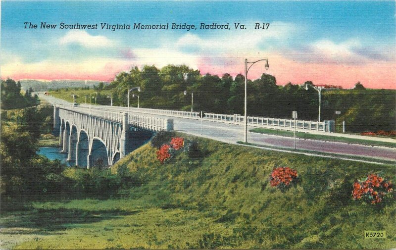 Southwest Virginia Memorial Bridge Radford Virginia VA Postcard ...