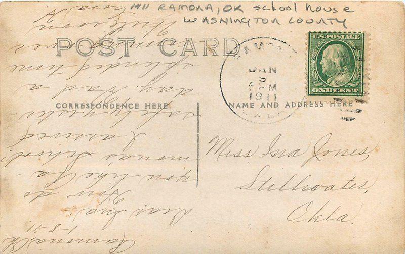 1911 Ramona Oklahoma School House Washington County RPPC real photo 370 ...
