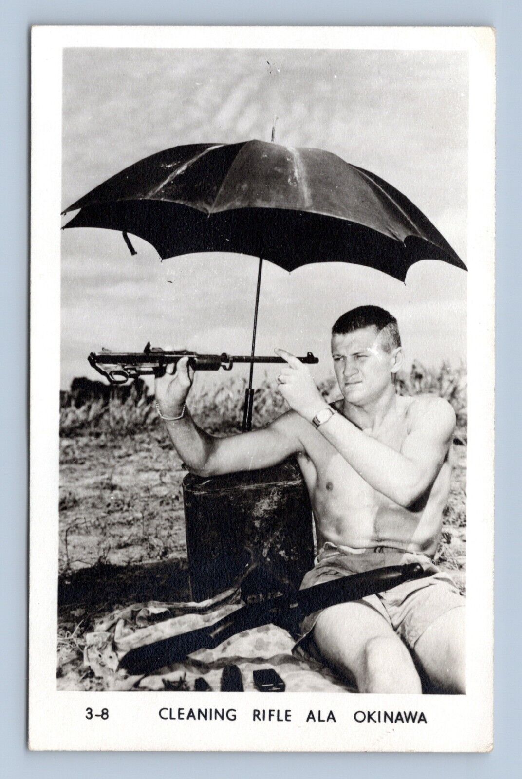 RPPC WW2 US Army Cleaning Rifle in Okinawa Japan UNP EKC Postcard Q2 ...