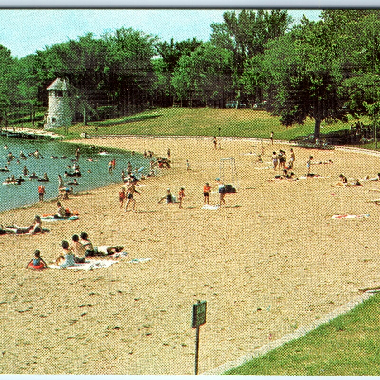 c1960s Strawberry Point, IA Beach People Crowd Sunbathe Swim Backbone ...