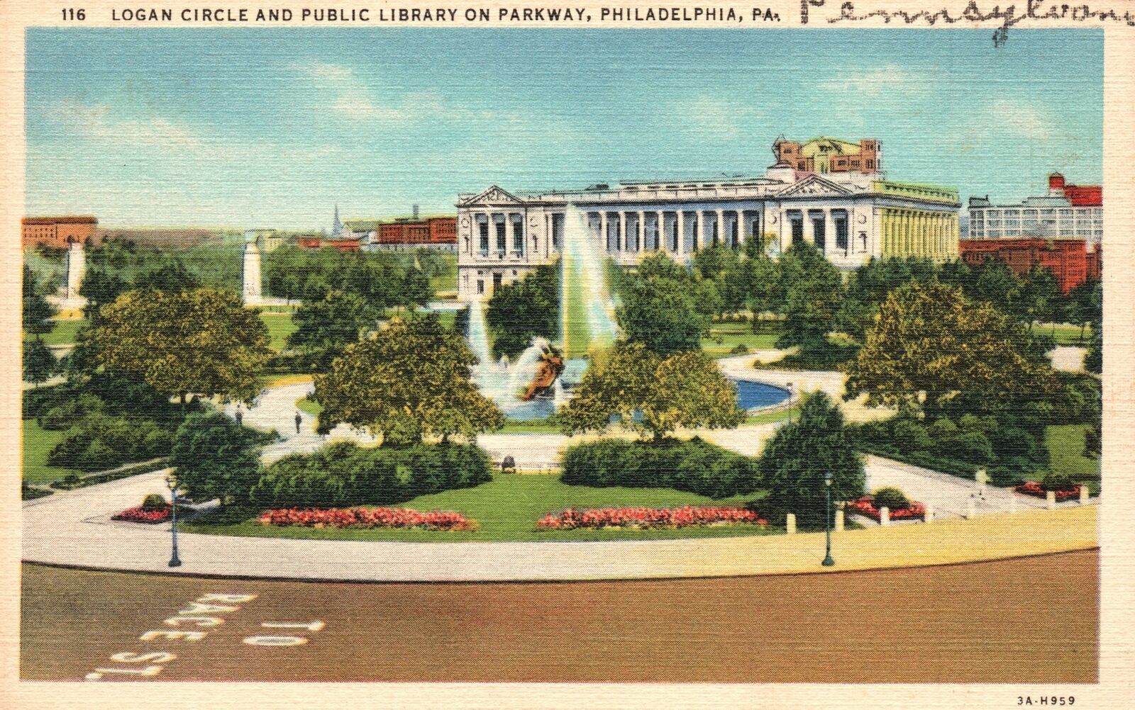 Vintage Postcard 1920's Logan Circle & Public Library Parkway ...