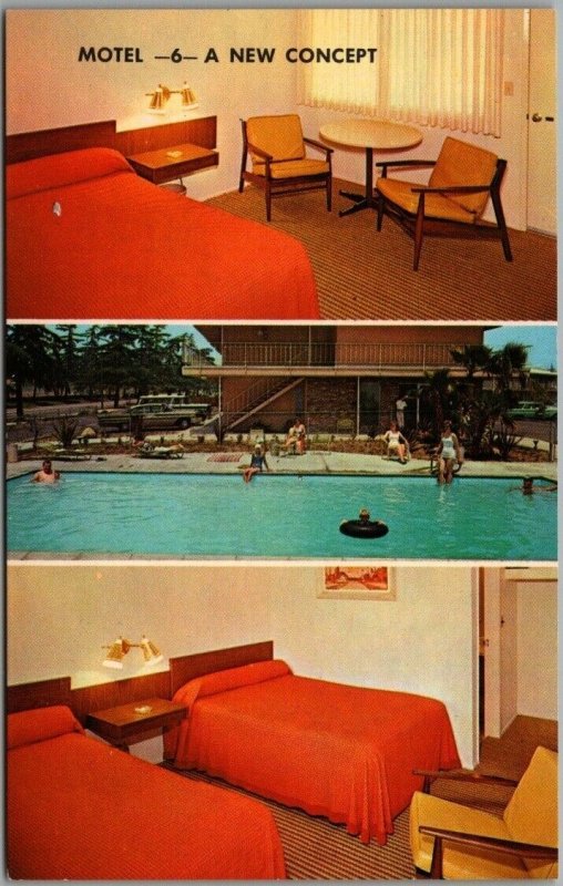Vintage 1960s MOTEL 6 Advertising Postcard "A New Concept" Pool & Room ...