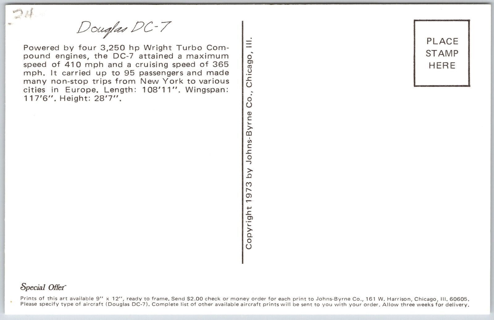 Airplane Douglas DC-7 Wright Turbo Compound Engines 95 Passengers ...