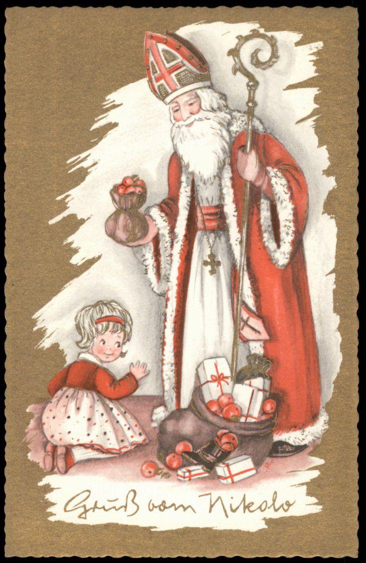 Austria 1960s Classic St Nicholas Nikolo Santa Claus Christmas Card ...