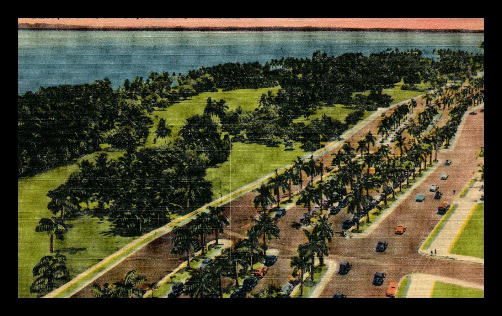 1930s Miami Florida Biscayne Blvd and Bayfront Park Autos Linen ...