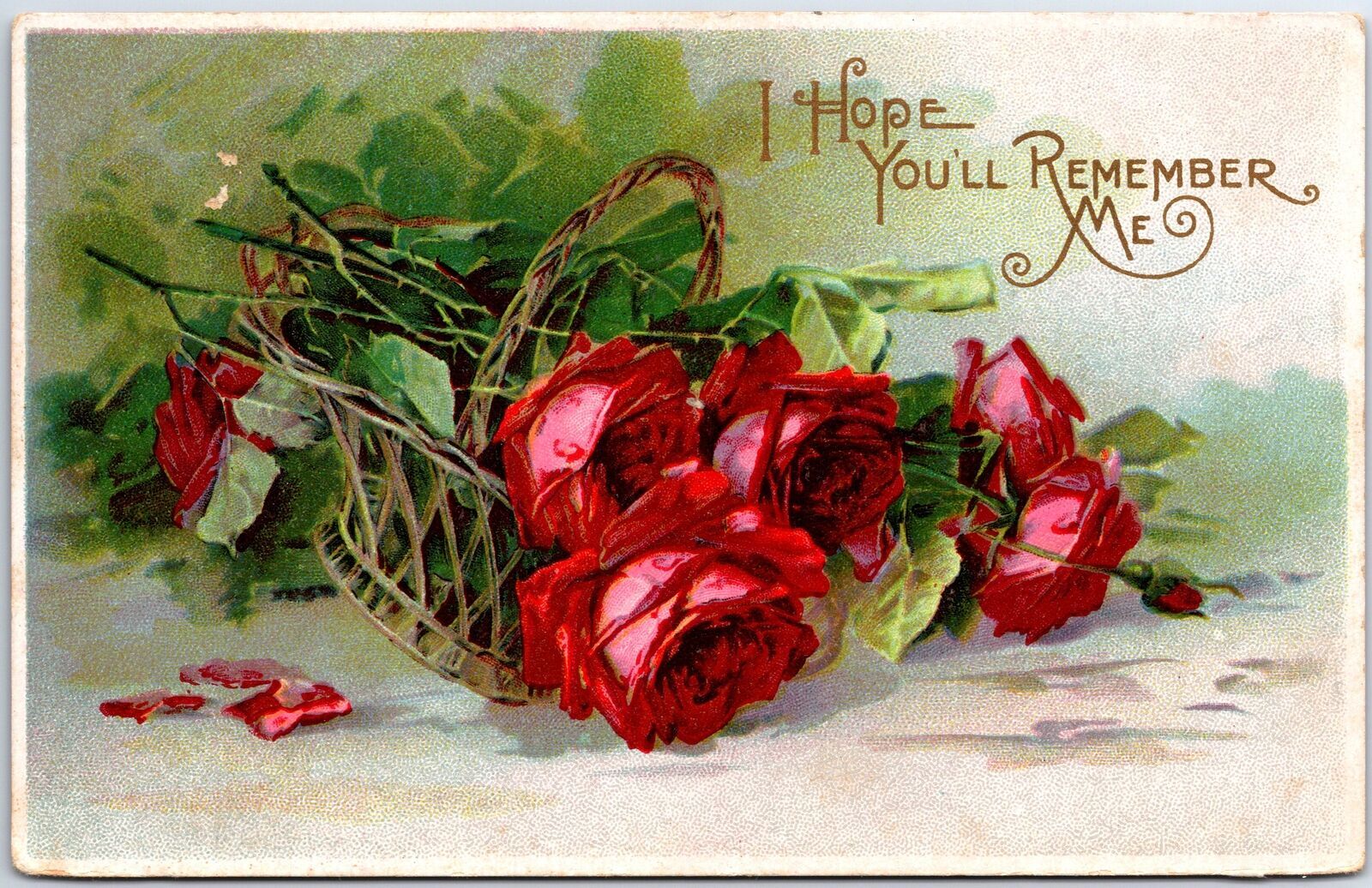 Vintage Postcard "I Hope You'll Remember ME" RED Roses Greetings Spring ...