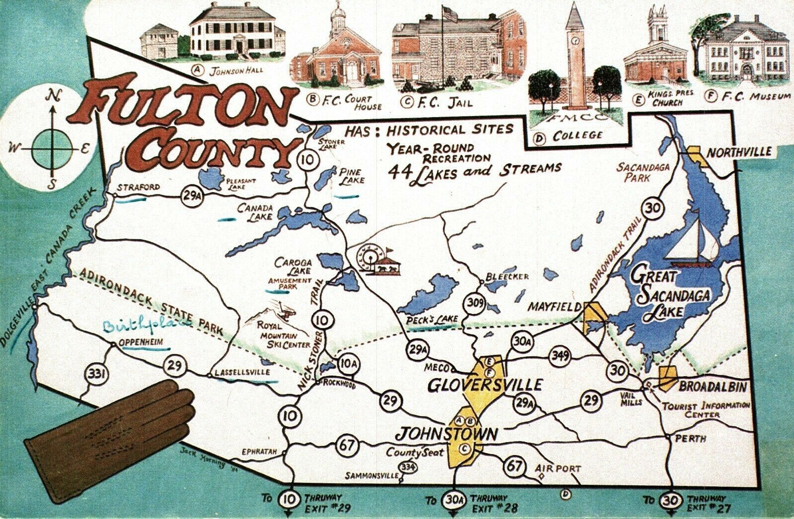 USA Fulton County Map New York Chrome Postcard 08.64 | United States ...