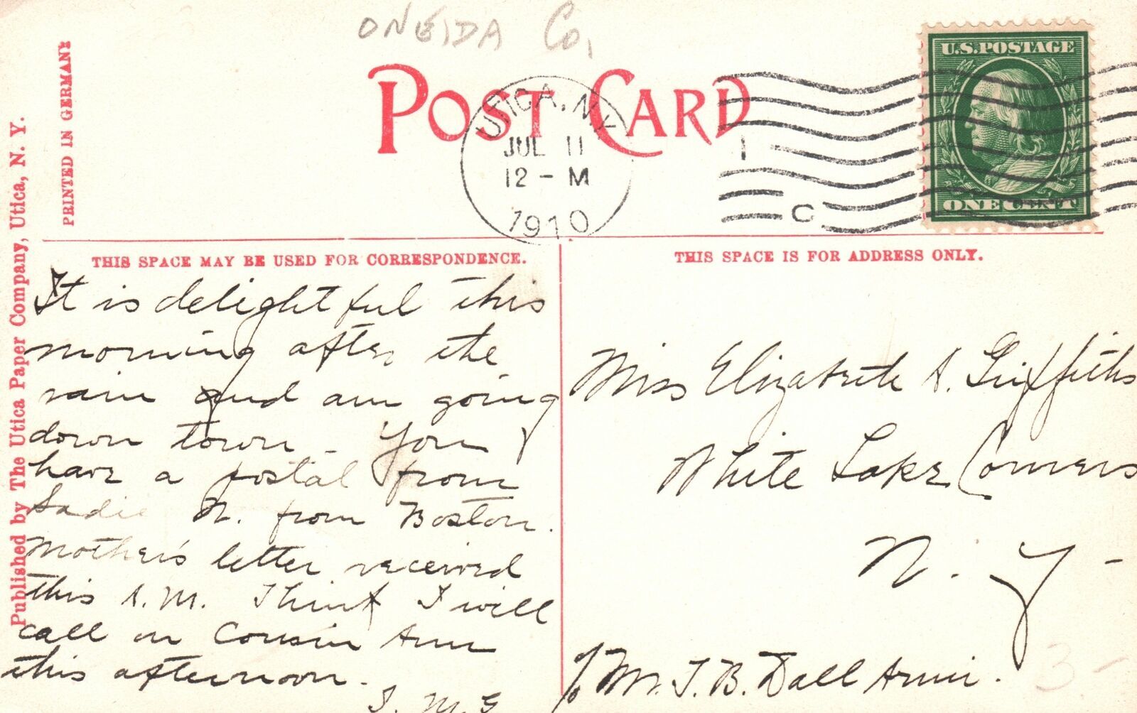 Vintage Postcard 1910 Upper Genesee Street Utica New York Pub Utica ...