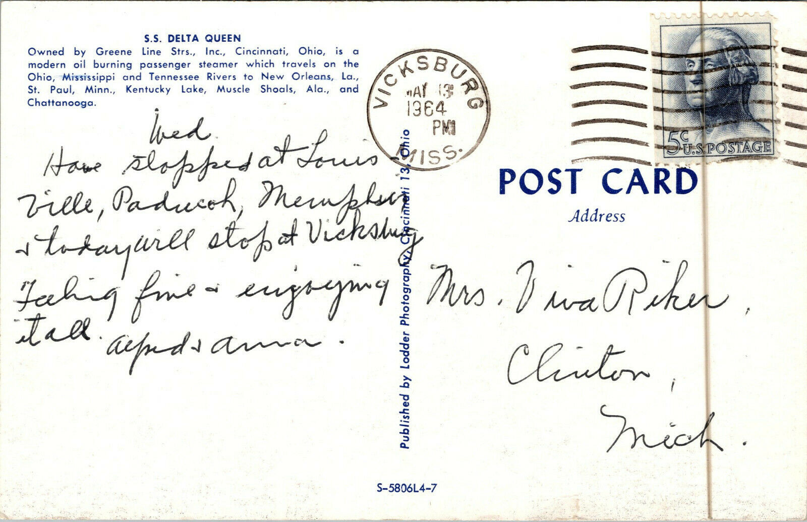 Vtg 1960s SS Delta Queen Sternwheel Passenger Steamboat Postcard ...