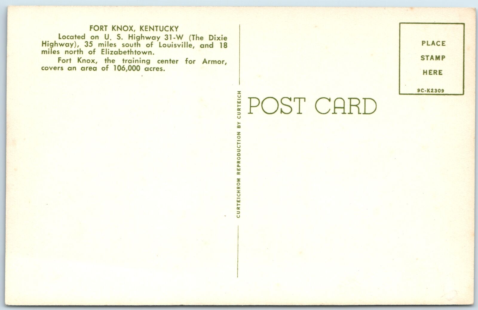 1959 Fort Knox KY Greetings Large Bubble Letter PC Seal Army Military ...