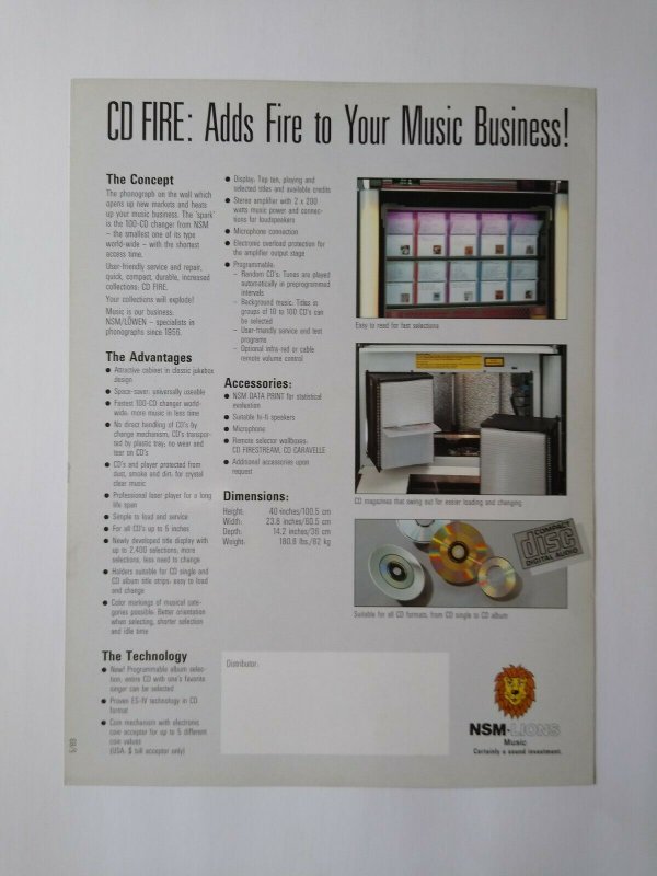 NSM CD Fire Jukebox Flyer Original Phonograph Music Art Print Sheet ...