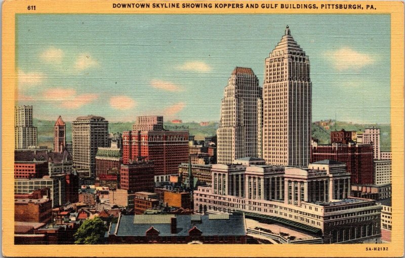 Vtg Pittsburgh PA Downtown City Skyline Koppers & Gulf Buildings 1930s ...