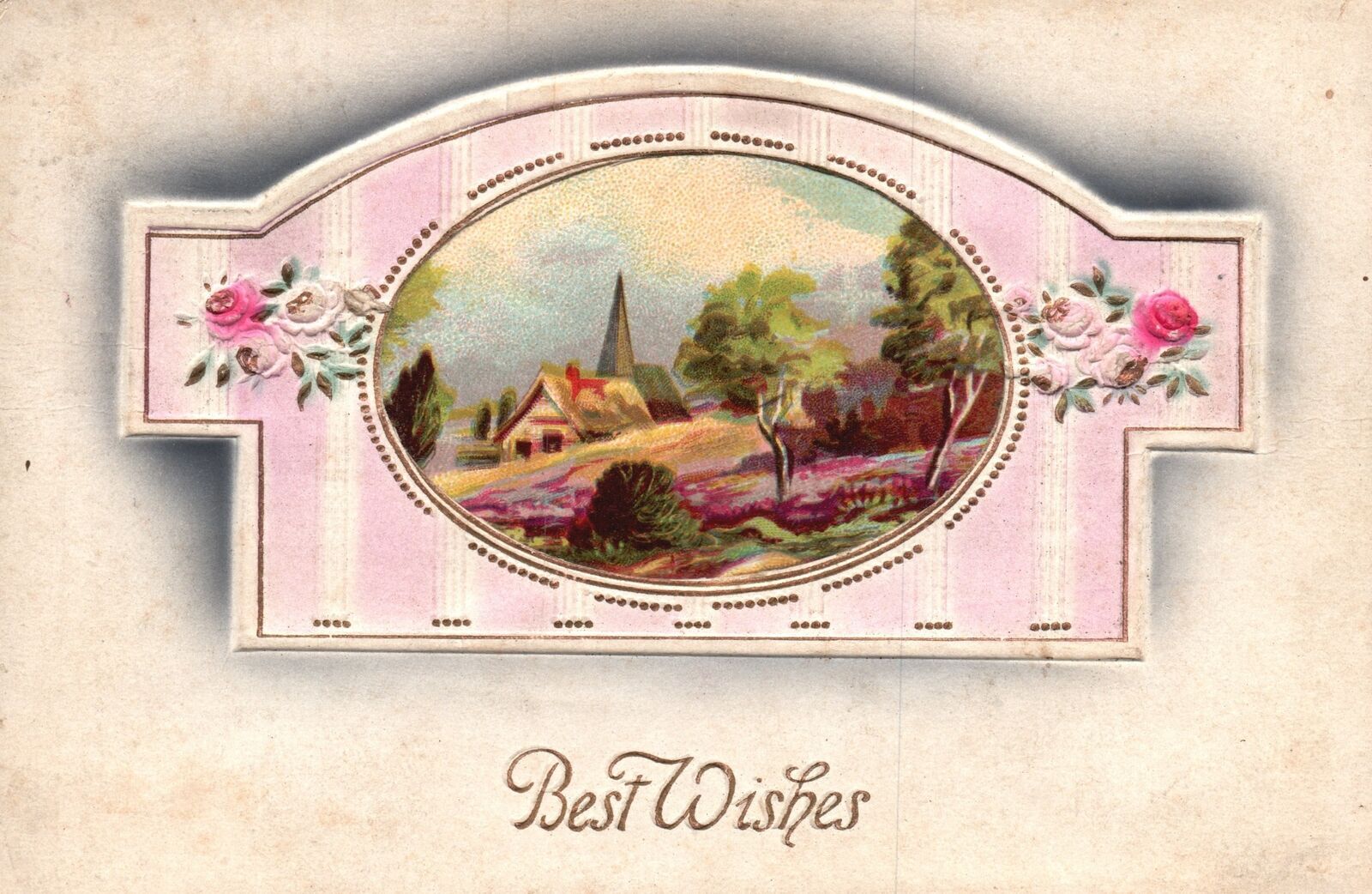 Vintage Postcard Best Wishes Greetings Card Countryside Nature Field ...