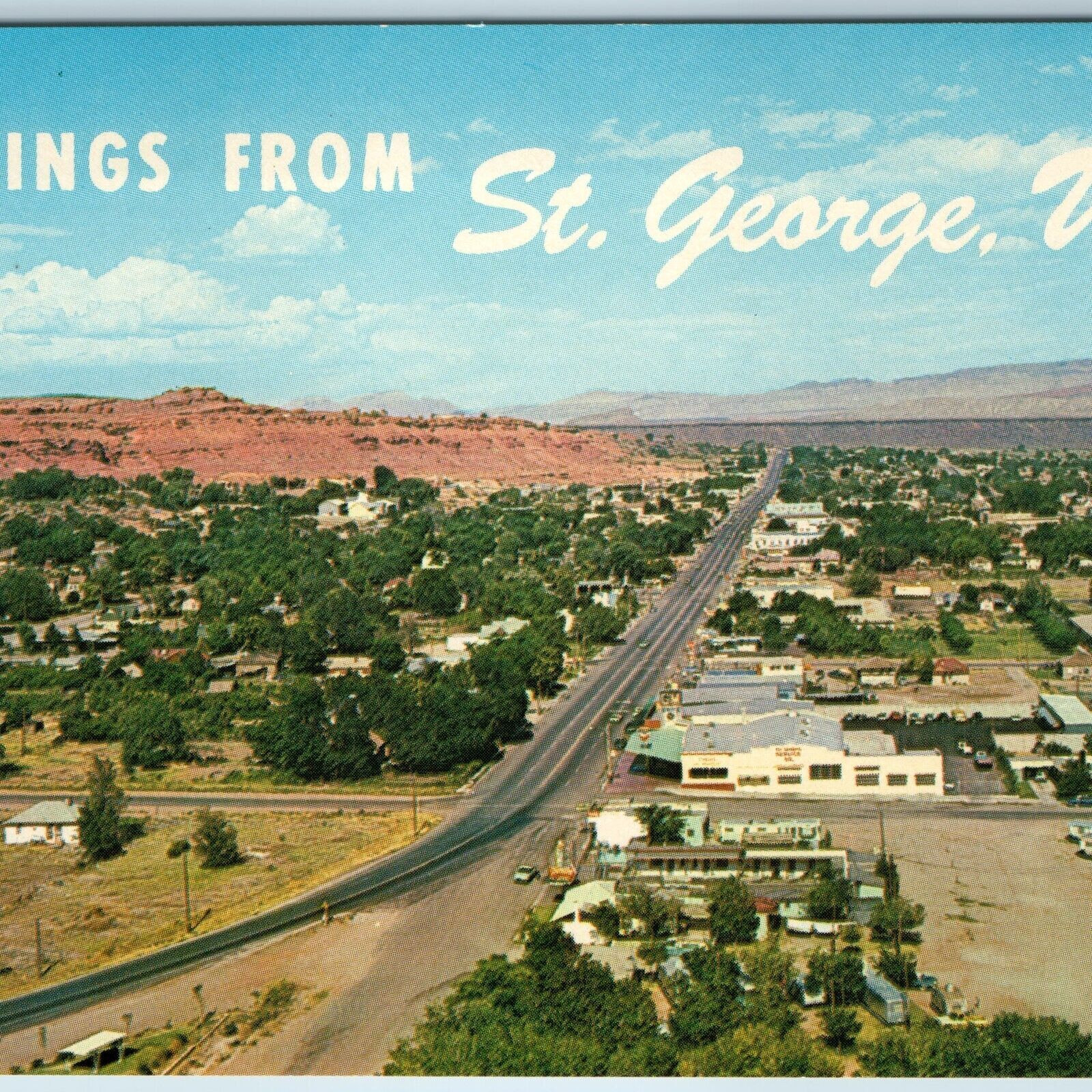 c1960s St. George UT Greetings Panorama Birds Eye Town Trailer Park ...