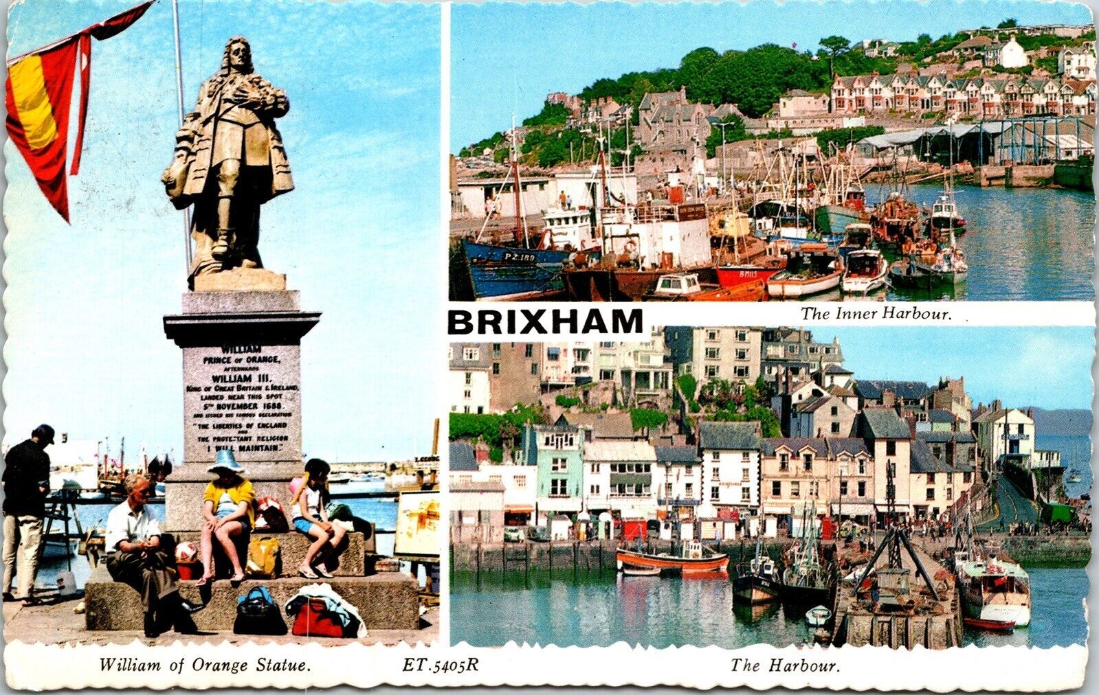 Brixham William Orange Statue Harbour Boats Flags Houses Visitors ...