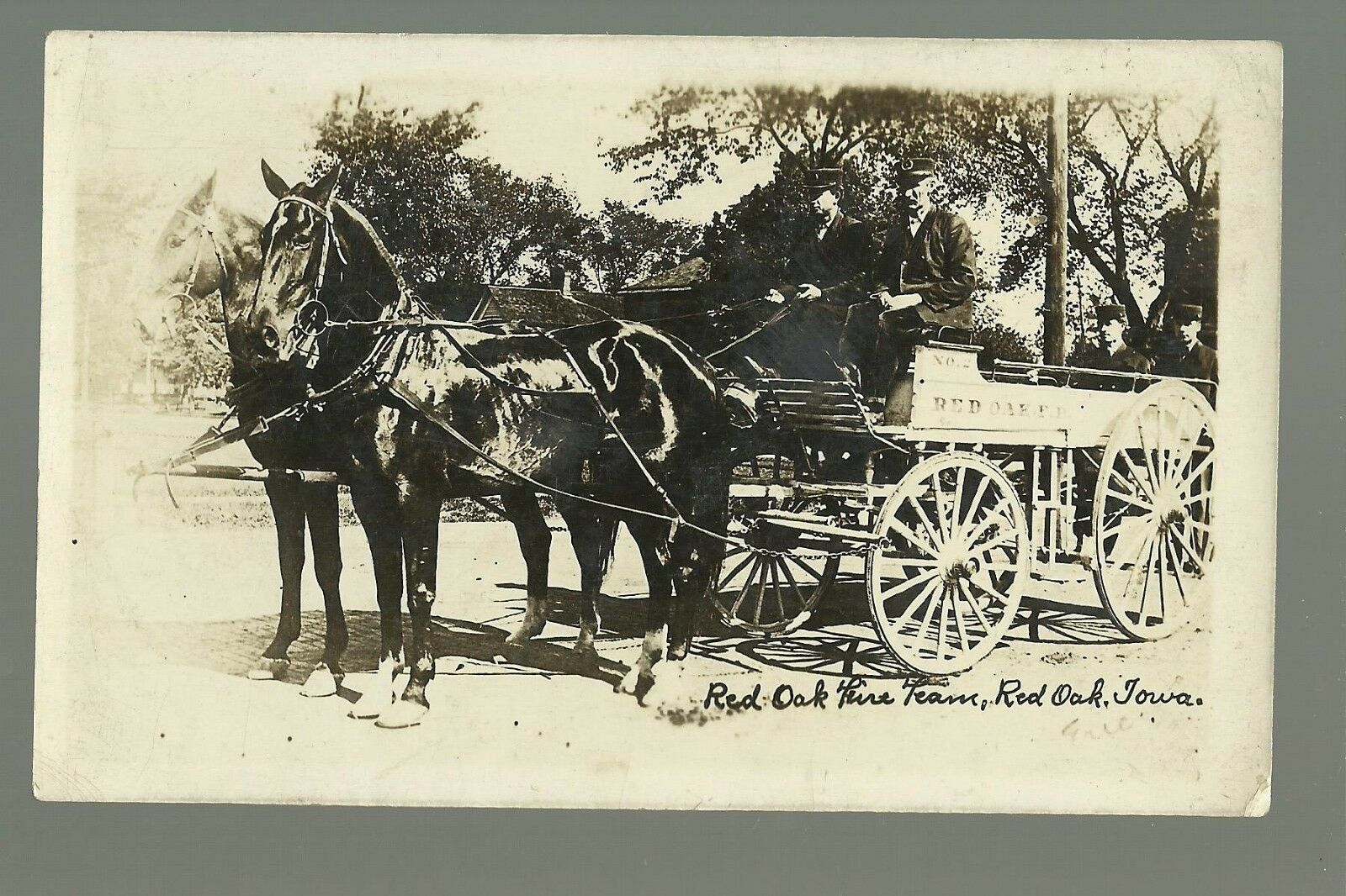 Red Oak IOWA RPPC c1910 FIRE DEPARTMENT Firemen HORSE-DRAWN WAGON nr ...