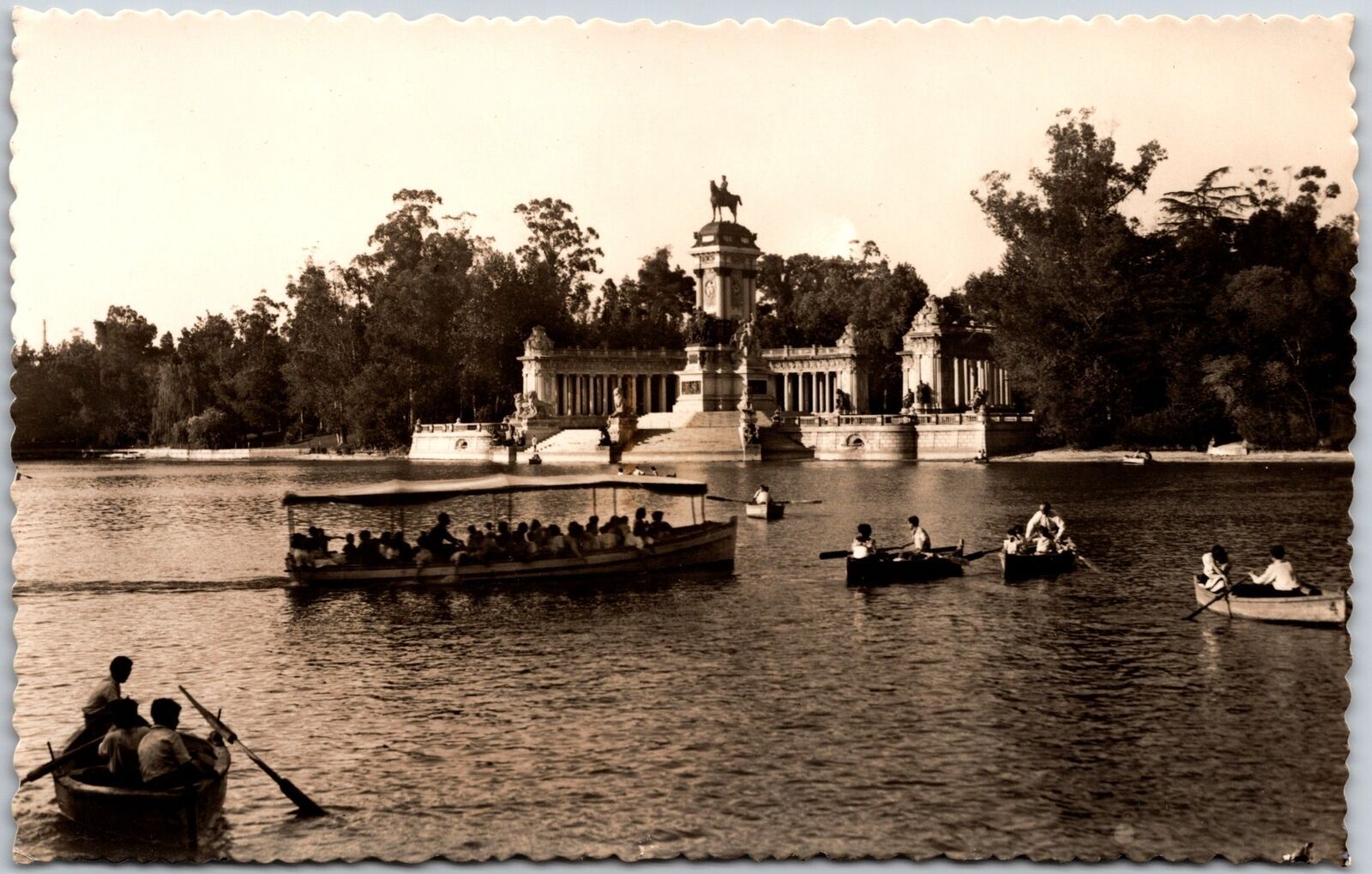 Madrid El Retiro Largest Park Spain Ferry Boat & Monument RPPC Photo ...