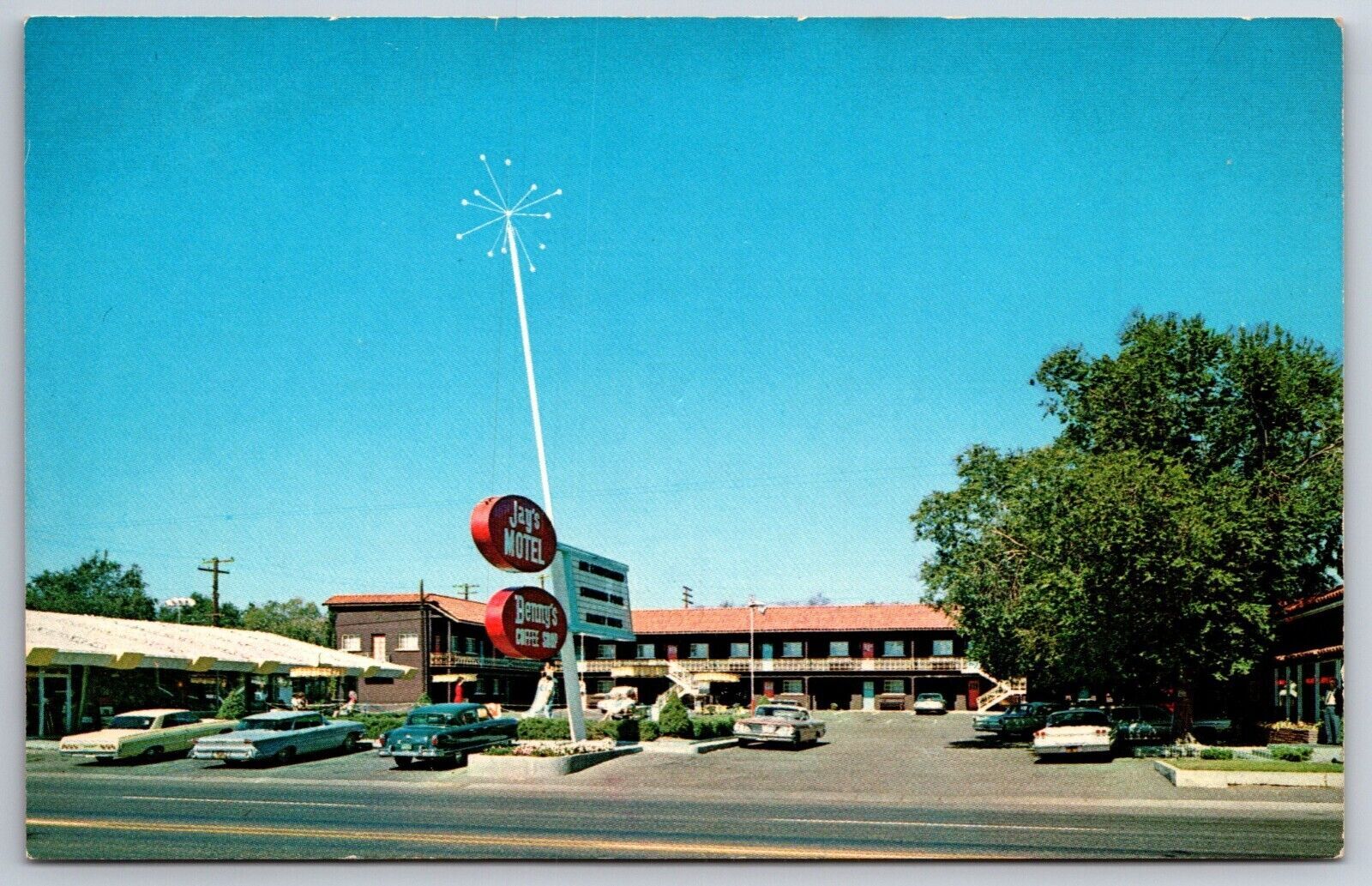 Elko Nevada~Jay's Motel~Roadside Googie Sign~Benny's Coffee Shop~1960s ...
