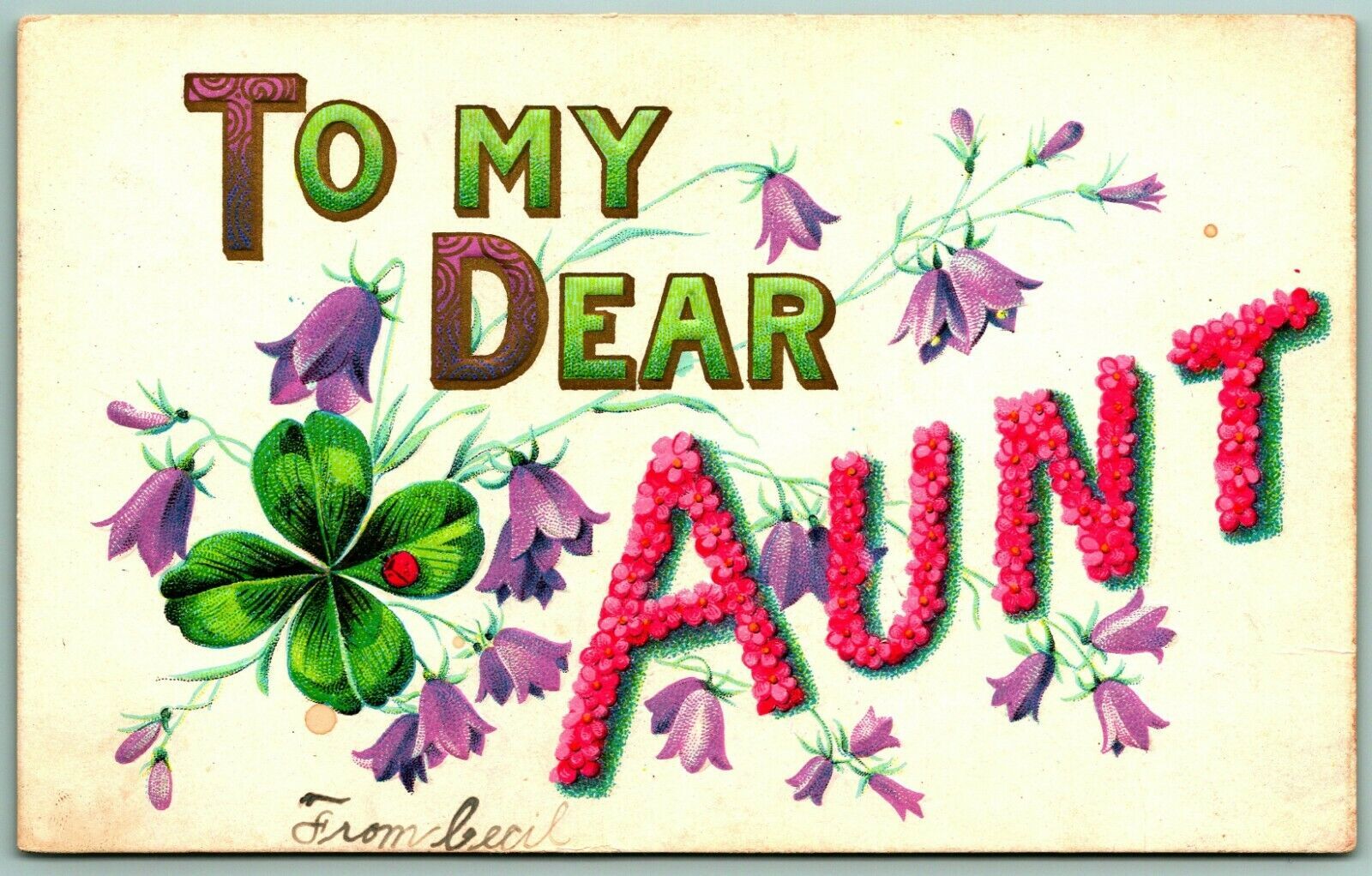 Large Letter Floral Greetings To My Dear Aunt Embossed 1908 DB Postcard ...