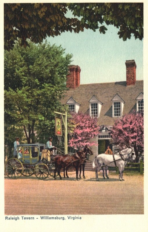 Vintage Postcard 1920s Carriage Raleigh Tavern Building Williamsburg ...