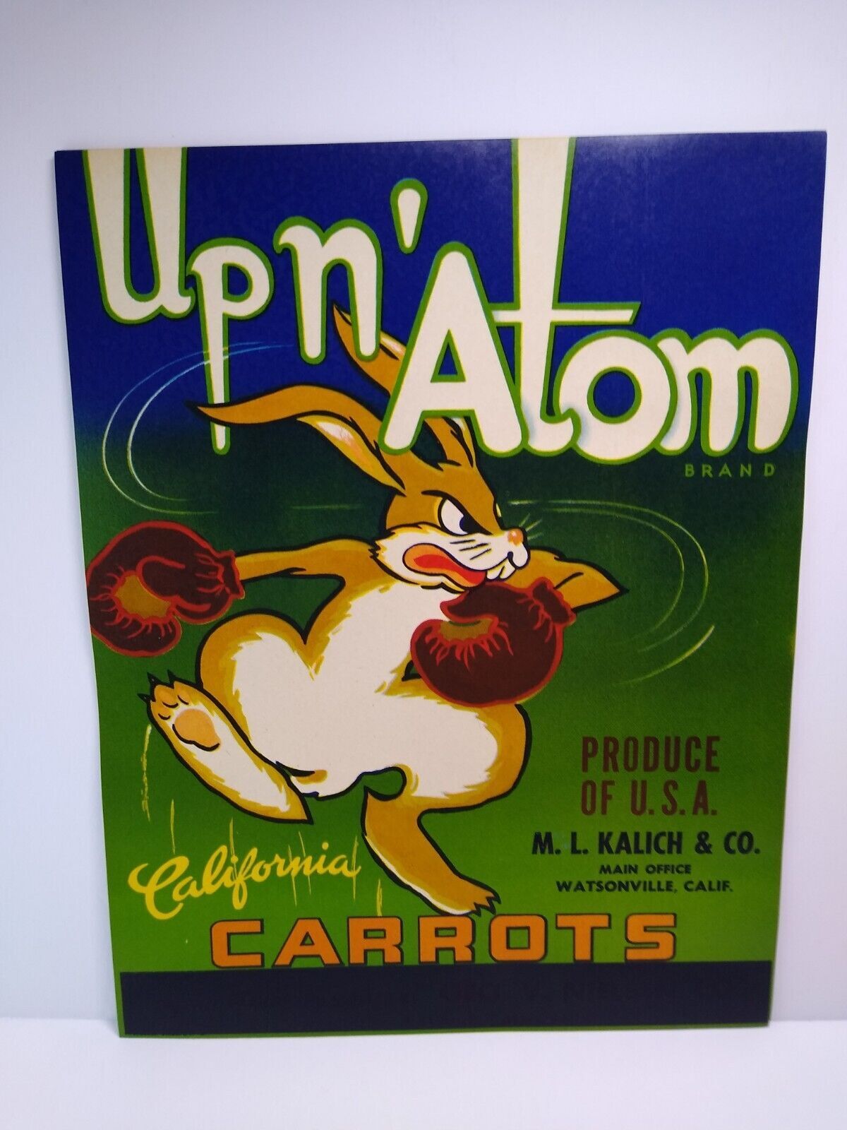 Up N Atom Boxing Gloves Bunny Rabbit Carrots Crate Label Original 1940 ...