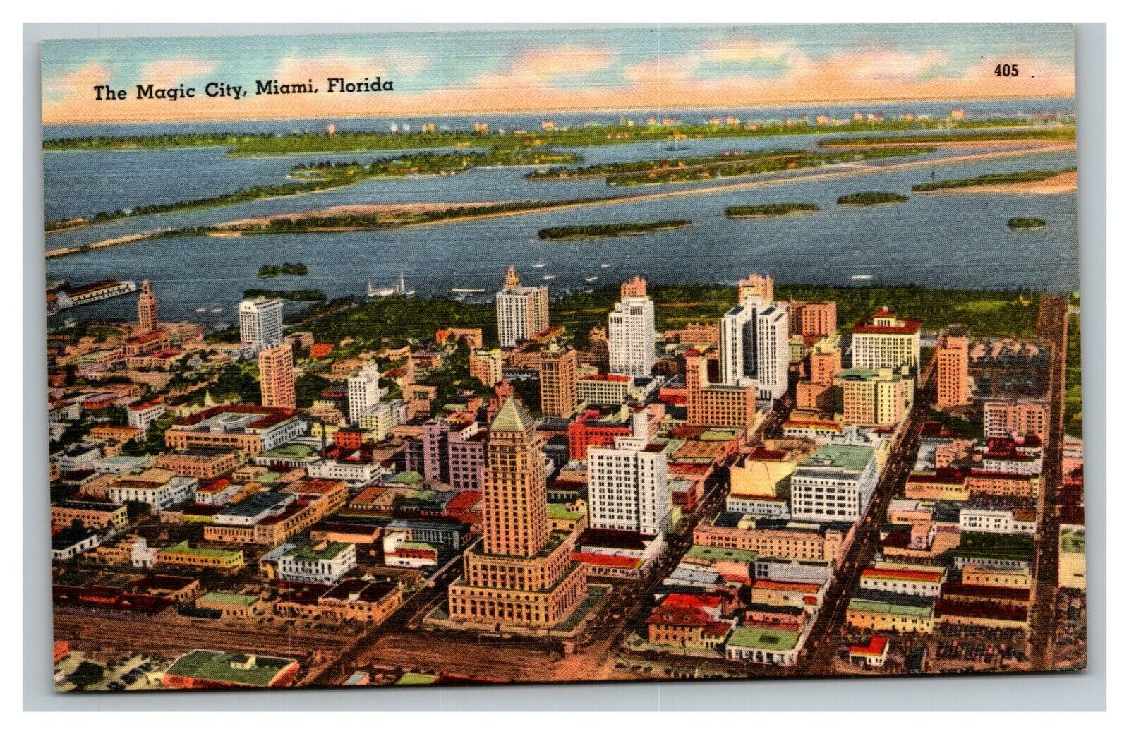 Vintage 1940's Postcard Aerial View of Downtown & Beach Miami Florida ...